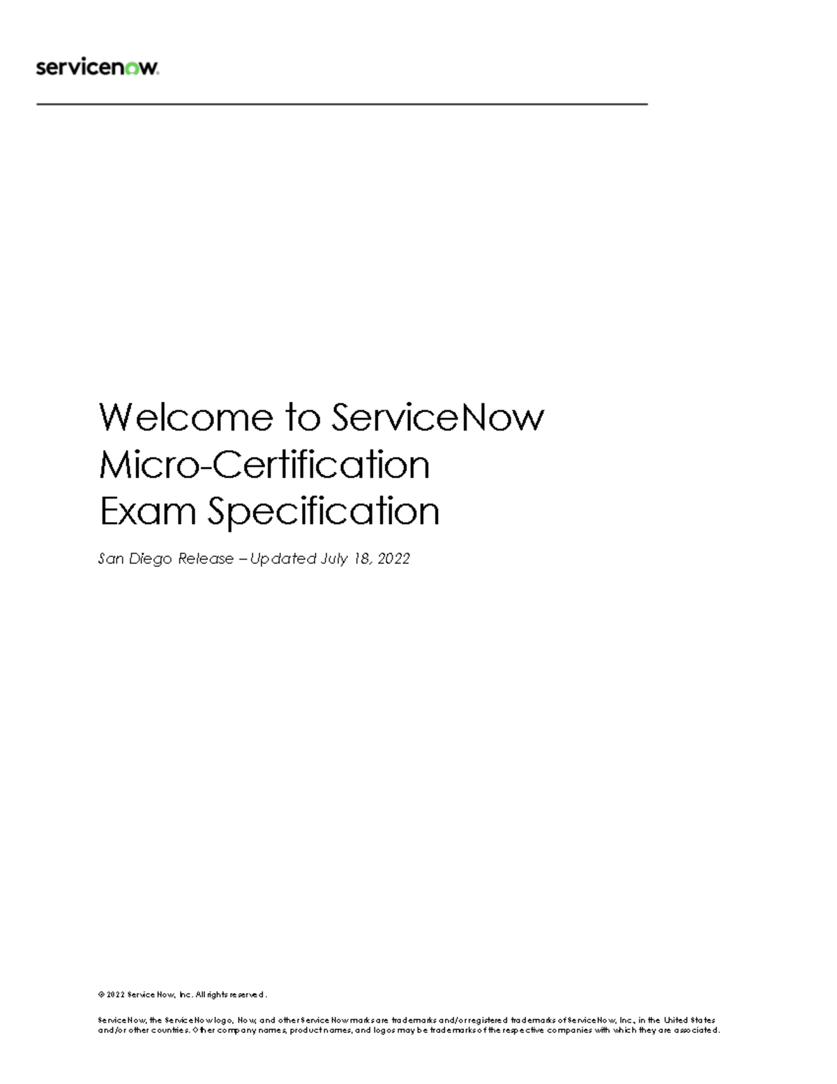 Welcome to Service Now - Exam Specification - © 20 22 ServiceNow, Inc ...