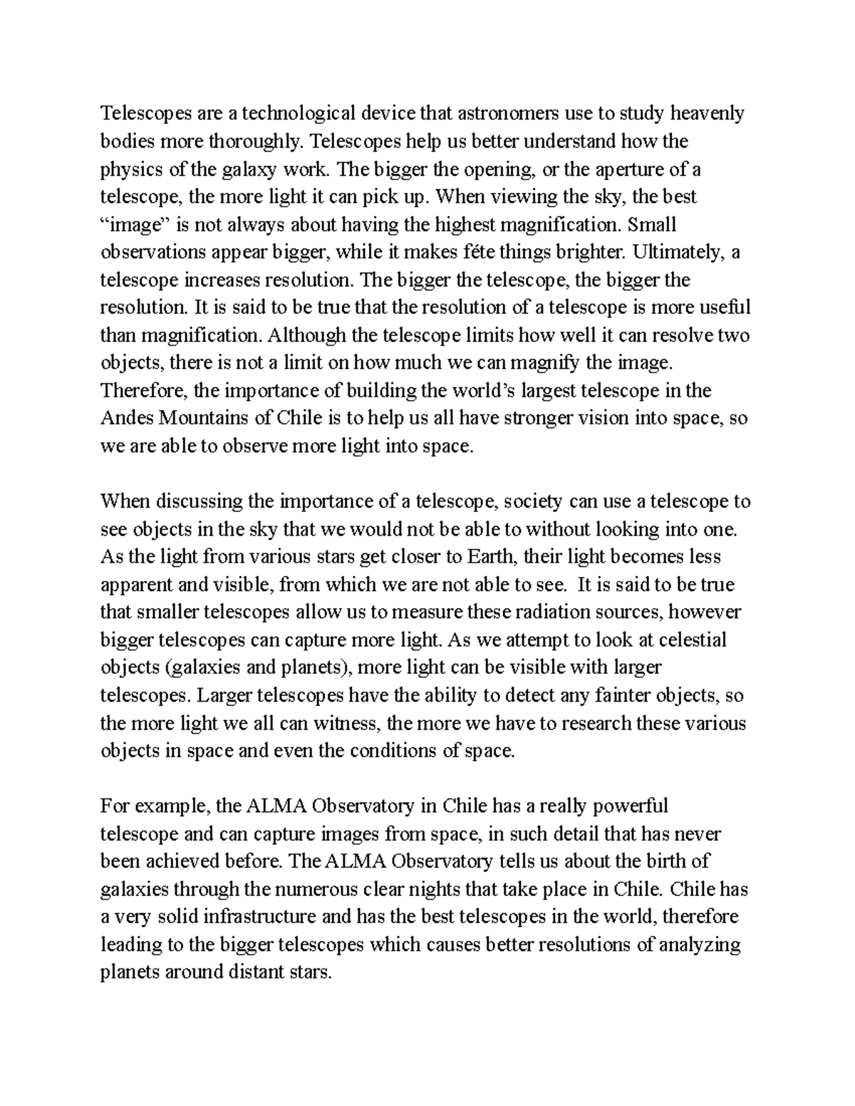 Telescope Discussion PHYS 1040 - Telescopes are a technological device ...