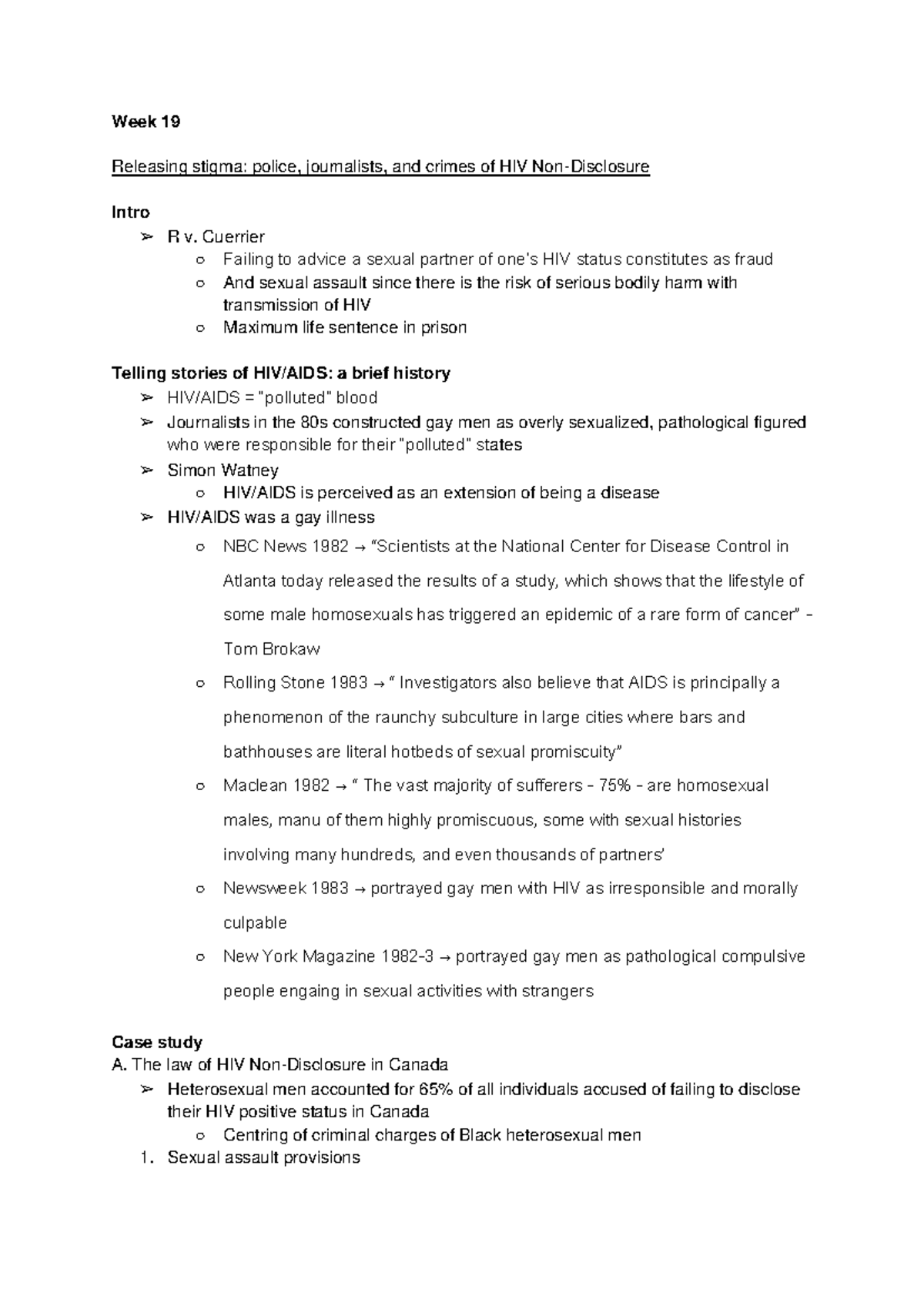 Week 19 - lecture notes on week 19 - Week 19 Releasing stigma: police ...