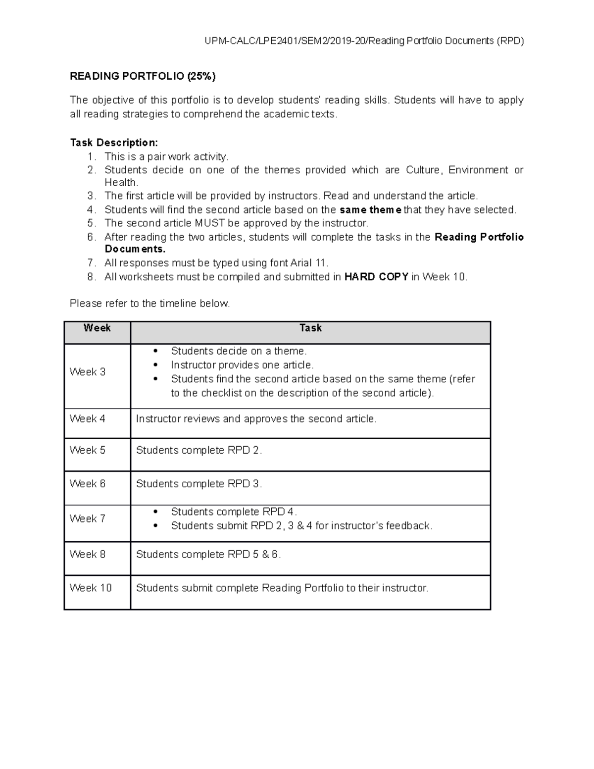 Reading Portfolio - lpe2401 - READING PORTFOLIO (25%) The objective of ...