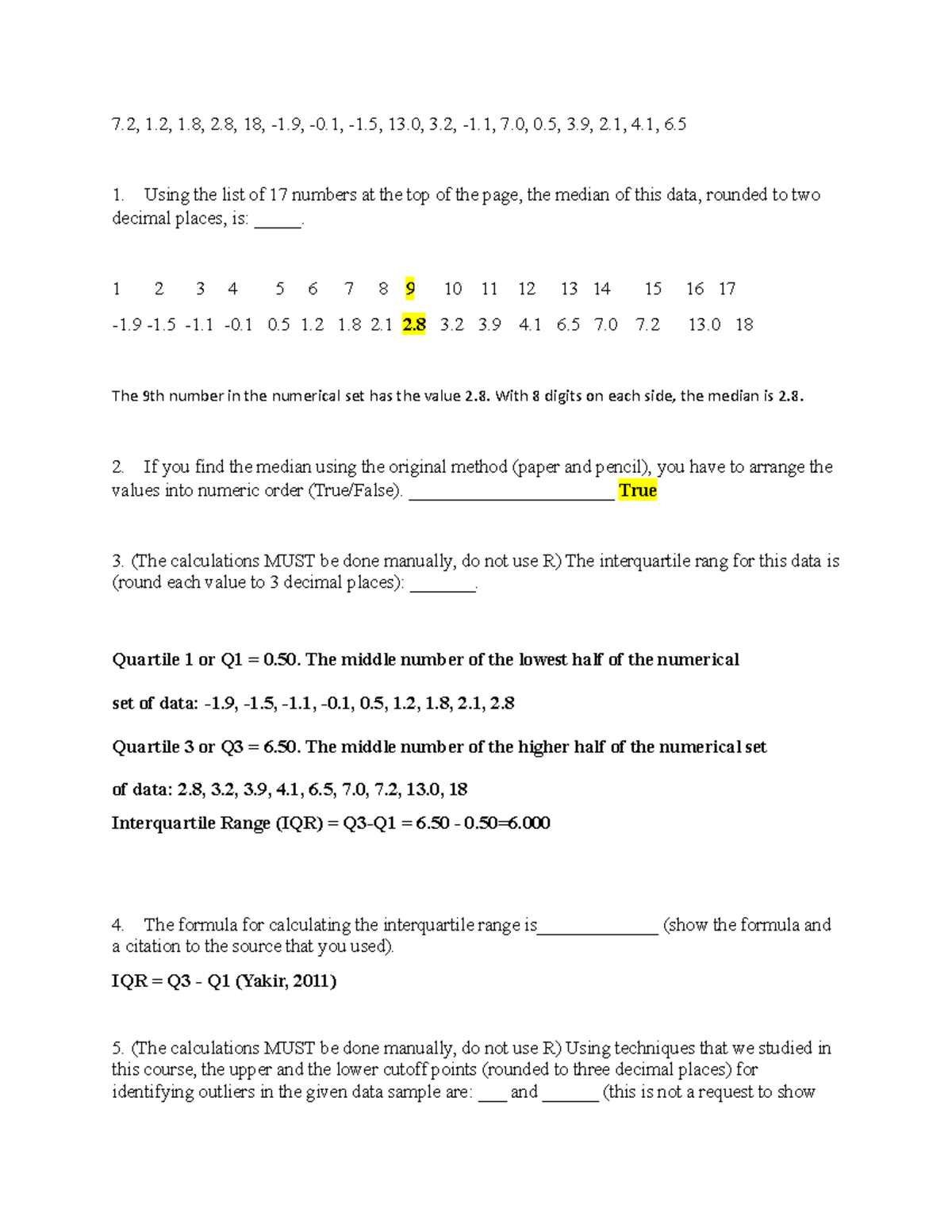 Assignment Week 4 MATH 1280-01 - 7, 1, 1, 2, 18, -1, -0, -1, 13, 3, -1 ...
