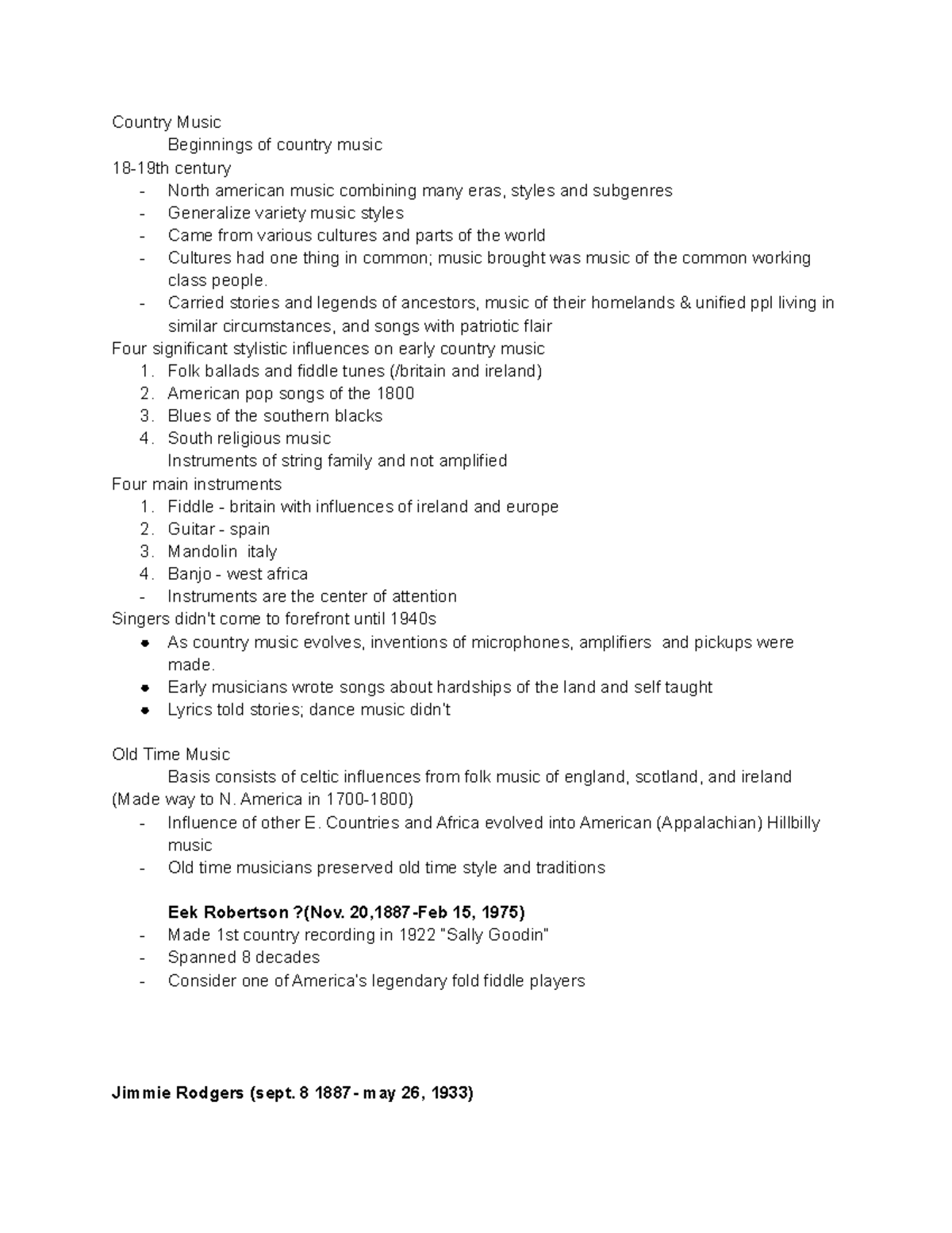Music Chapter 1 - Country Music Beginnings of country music 18-19th ...