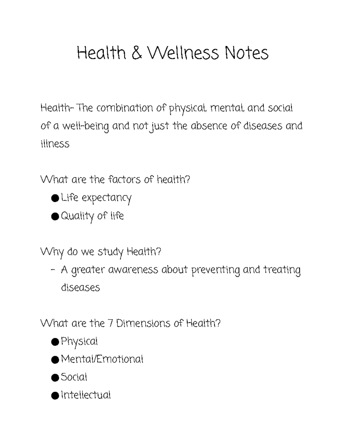 Health & Wellness Notes - Health & Wellness Notes Health- The ...