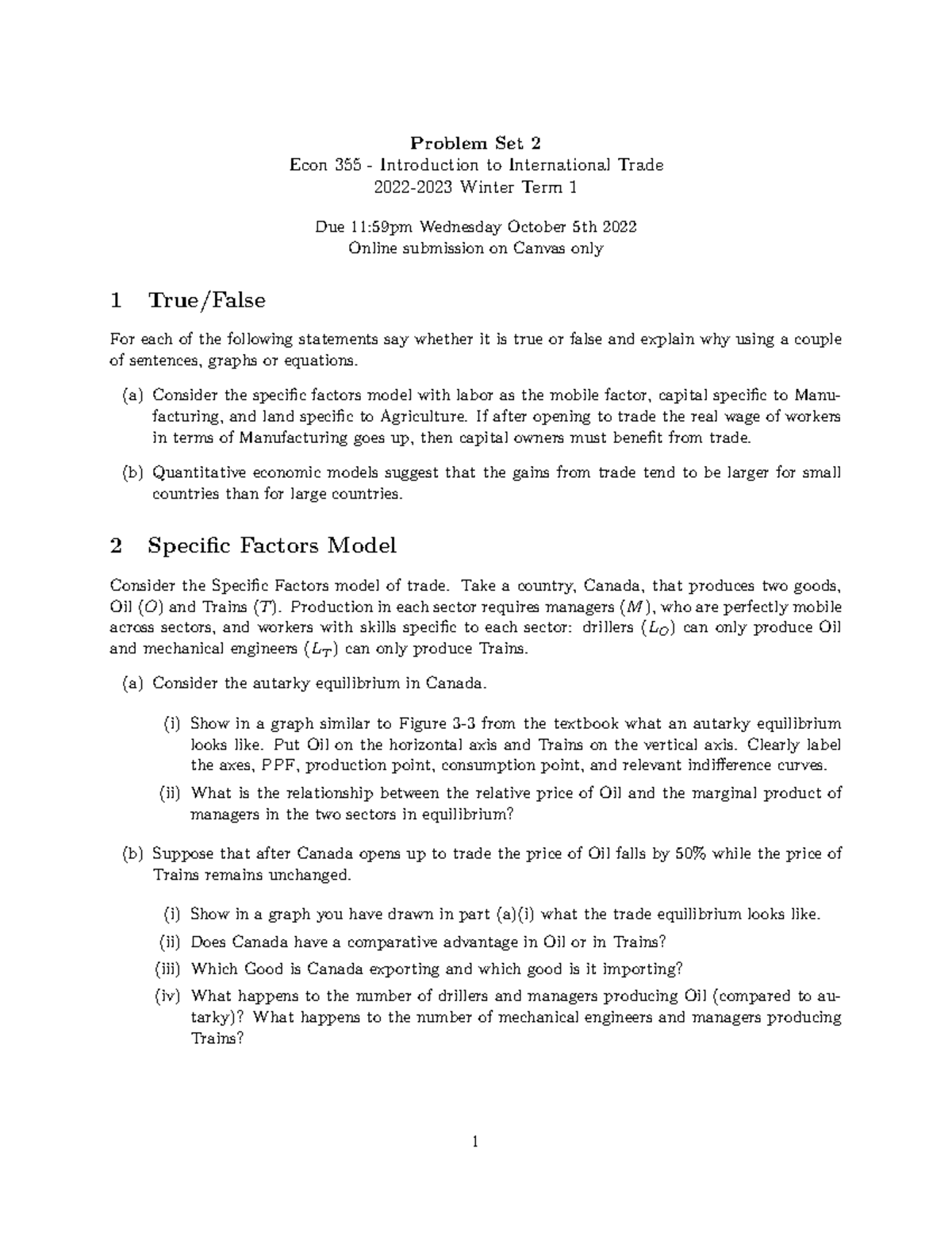 Problem Set 2 W22 - Problem Set 2 Econ 355 - Introduction to ...