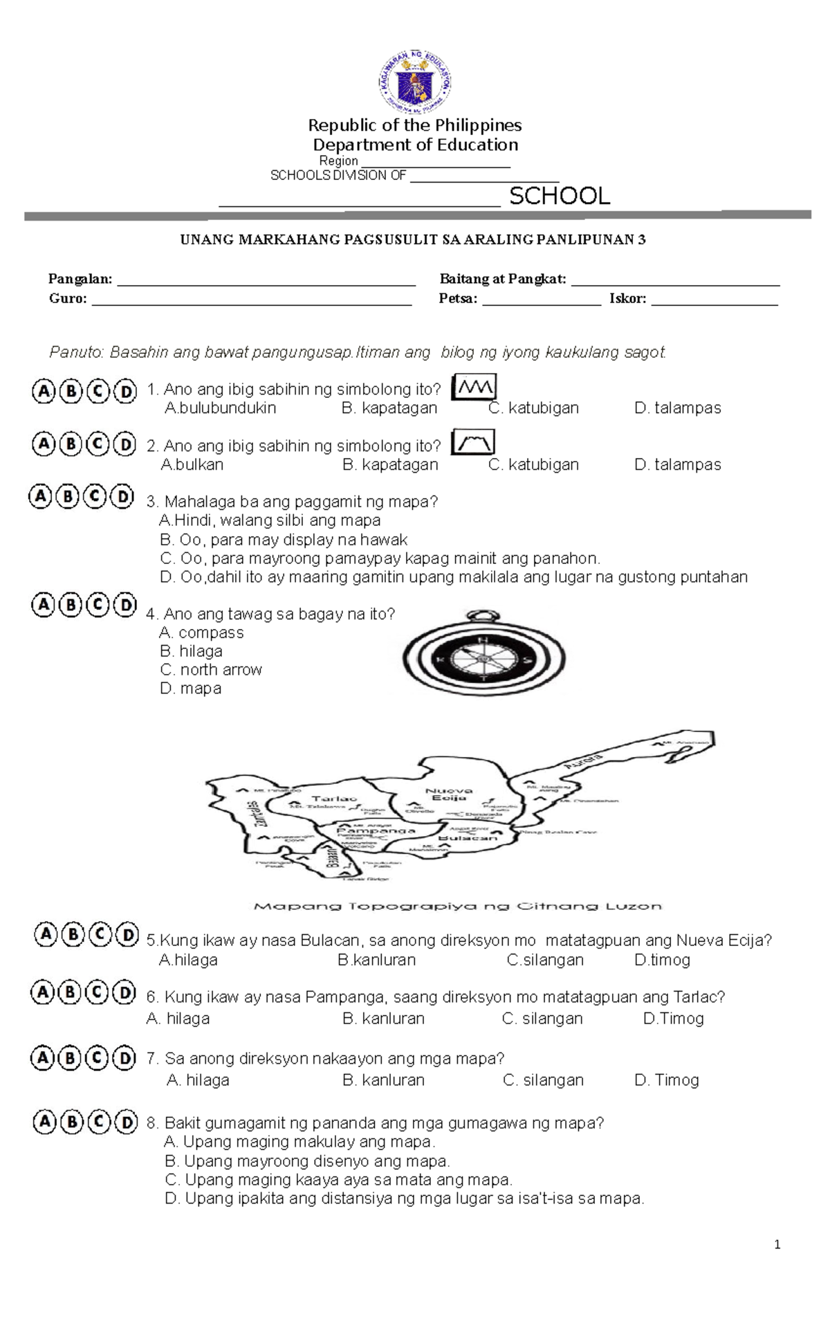 G3 Araling Panlipunan Q1 Periodical TEST 1 - Republic of the ...