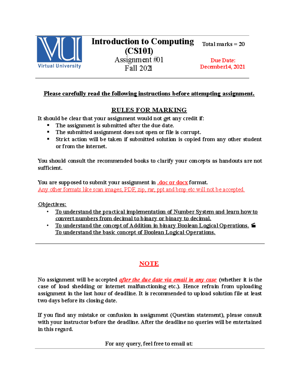 Ali Siddiqui CS-101 Assign-1 - Please carefully read the following ...