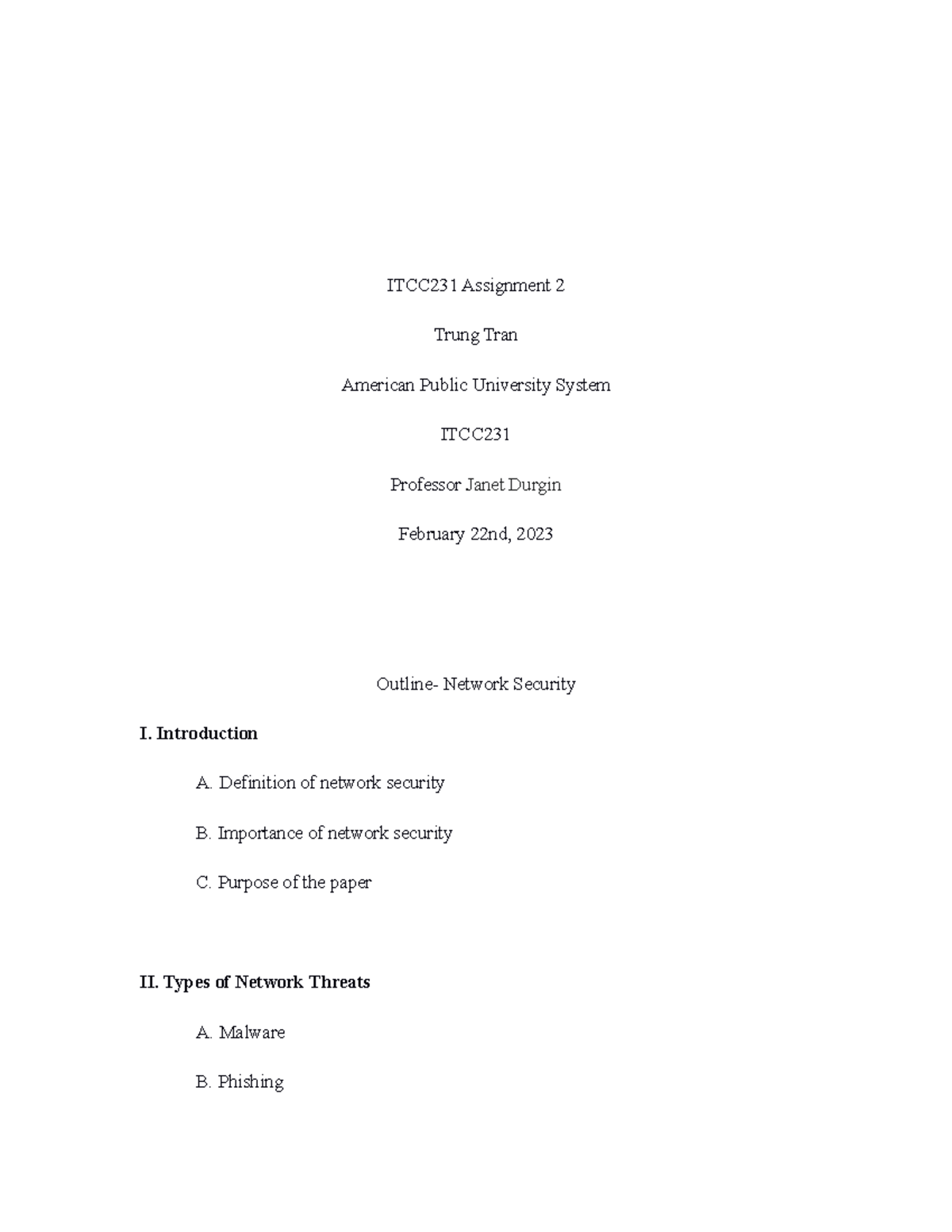 Week3 assignment - ITCC231 Assignment 2 Trung Tran American Public University System ITCC ...