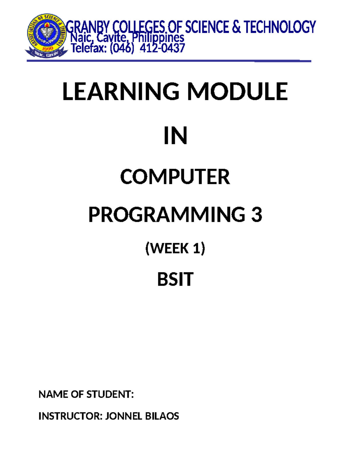 Comprog 3 Sc Note Learning Module In Computer Programming 3 Week