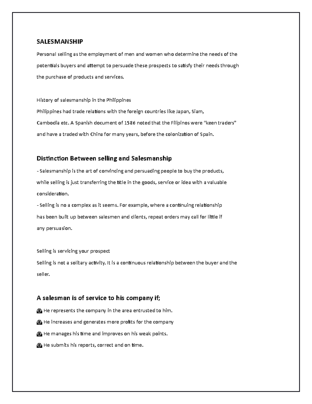 Professional-Salesmanship-notes - SALESMANSHIP Personal selling as the ...