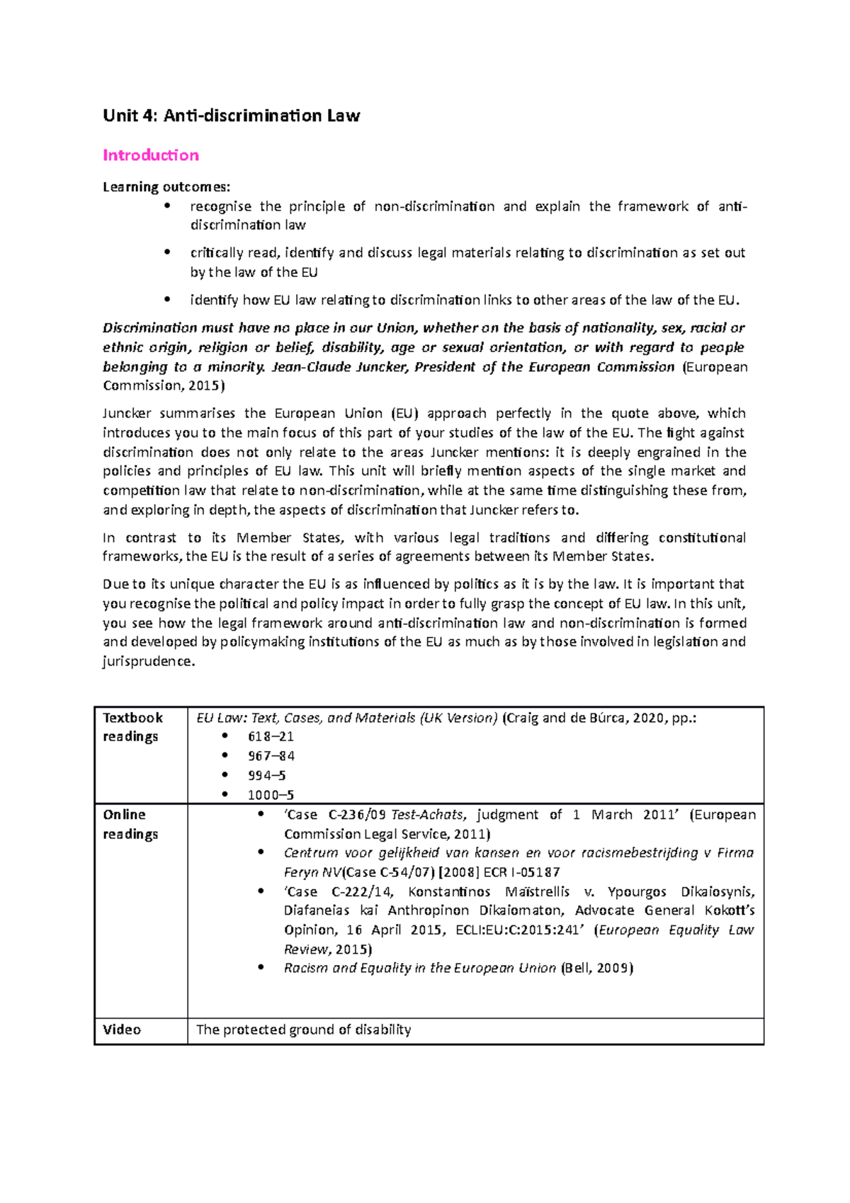 Unit 4 - Anti-discrimination Law - Unit 4: Anti-discrimination Law ...
