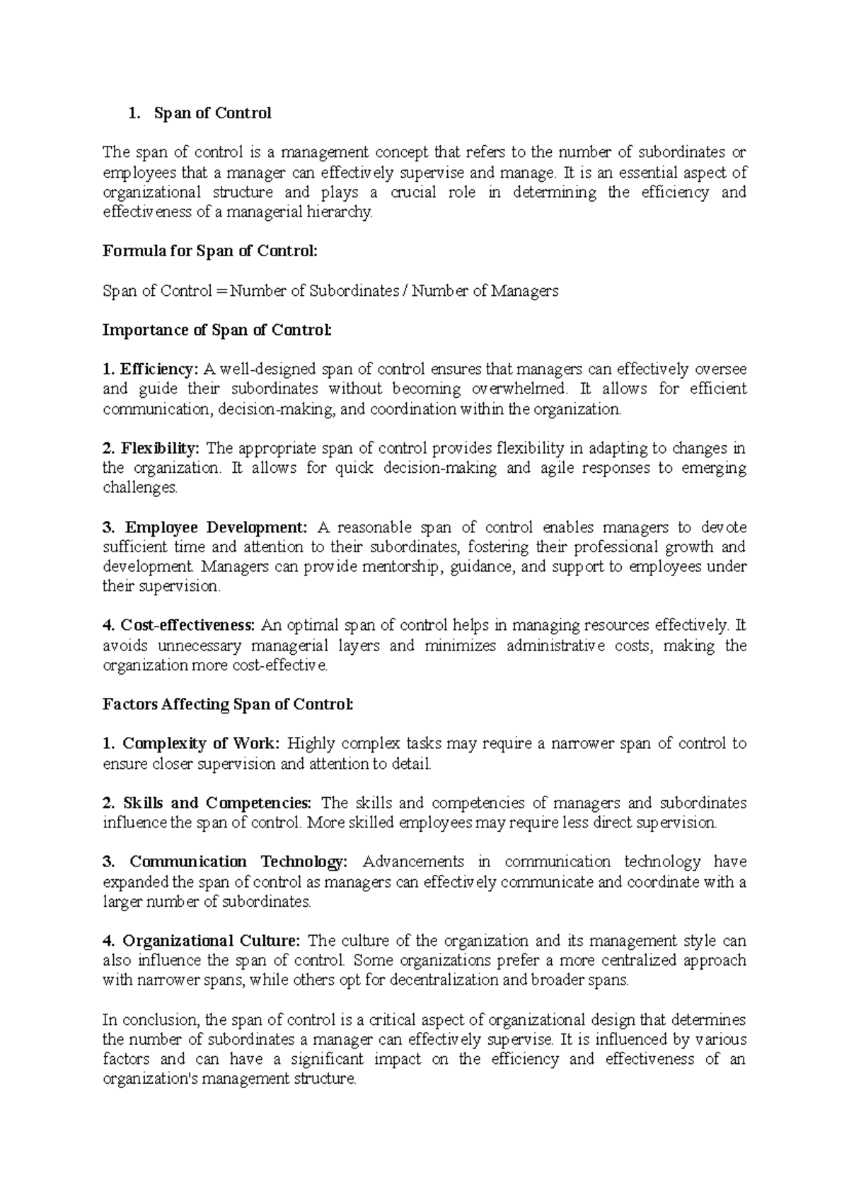 Span of Control - Graduation - Span of Control The span of control is a ...