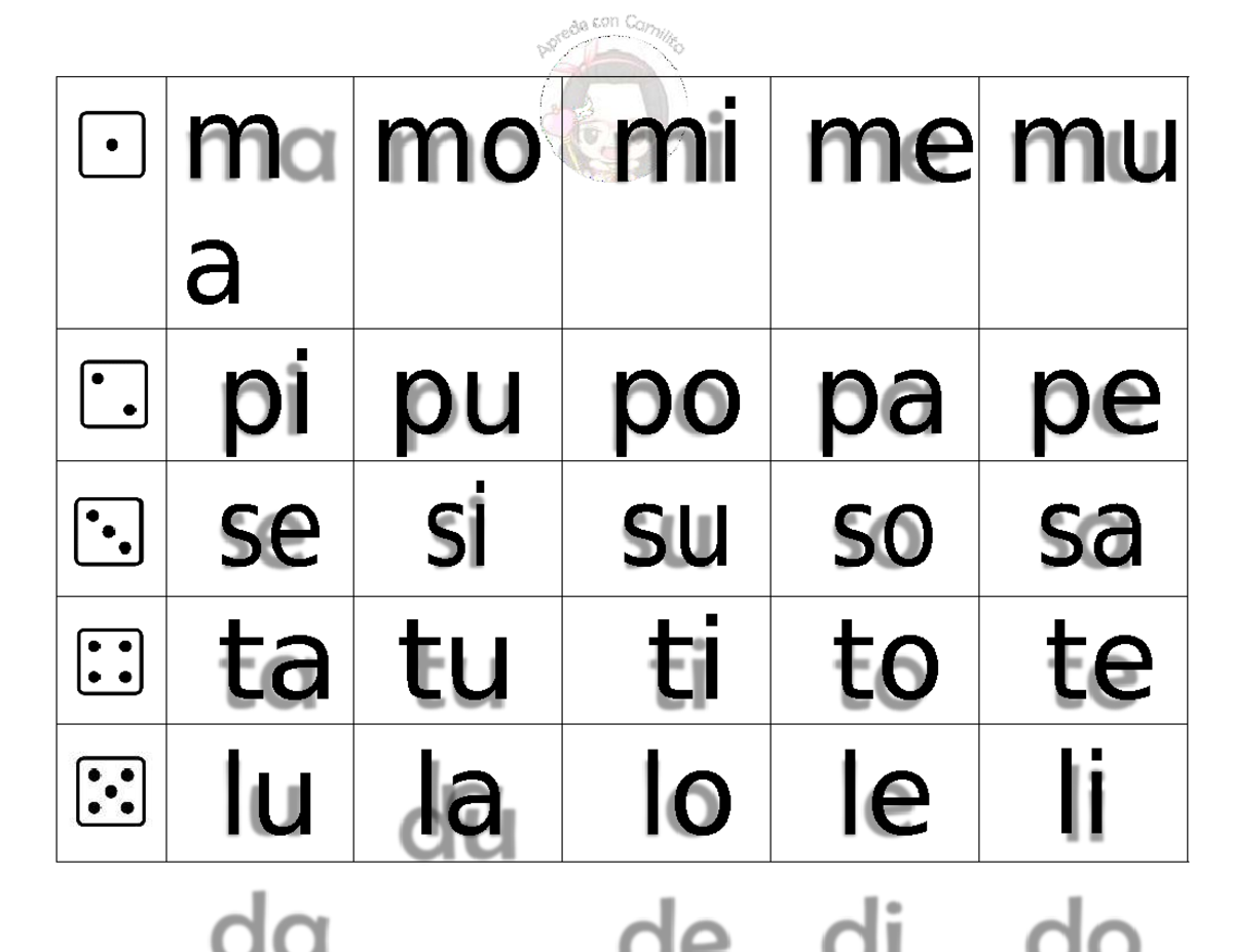 Sílabas Y Palabras CON DADO Aprende con Camilita - para combinar ...