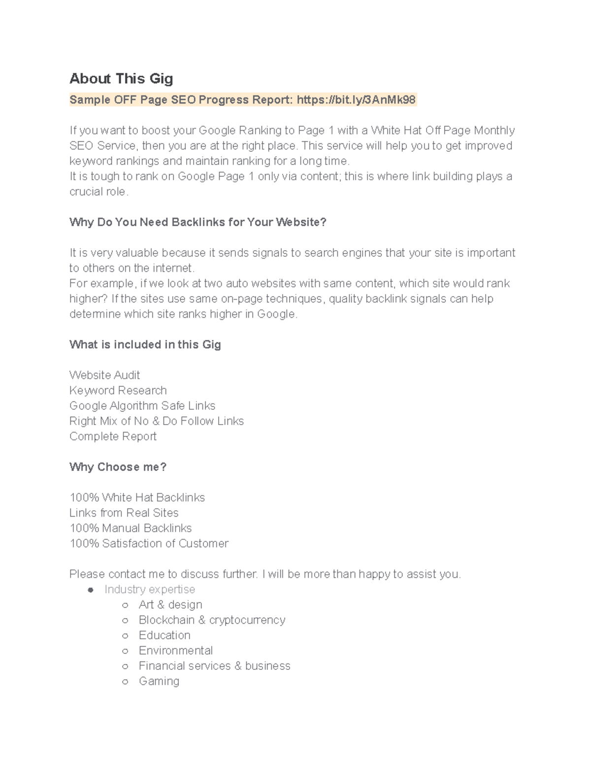 Seo - lecture - About This Gig Sample OFF Page SEO Progress Report: bit ...