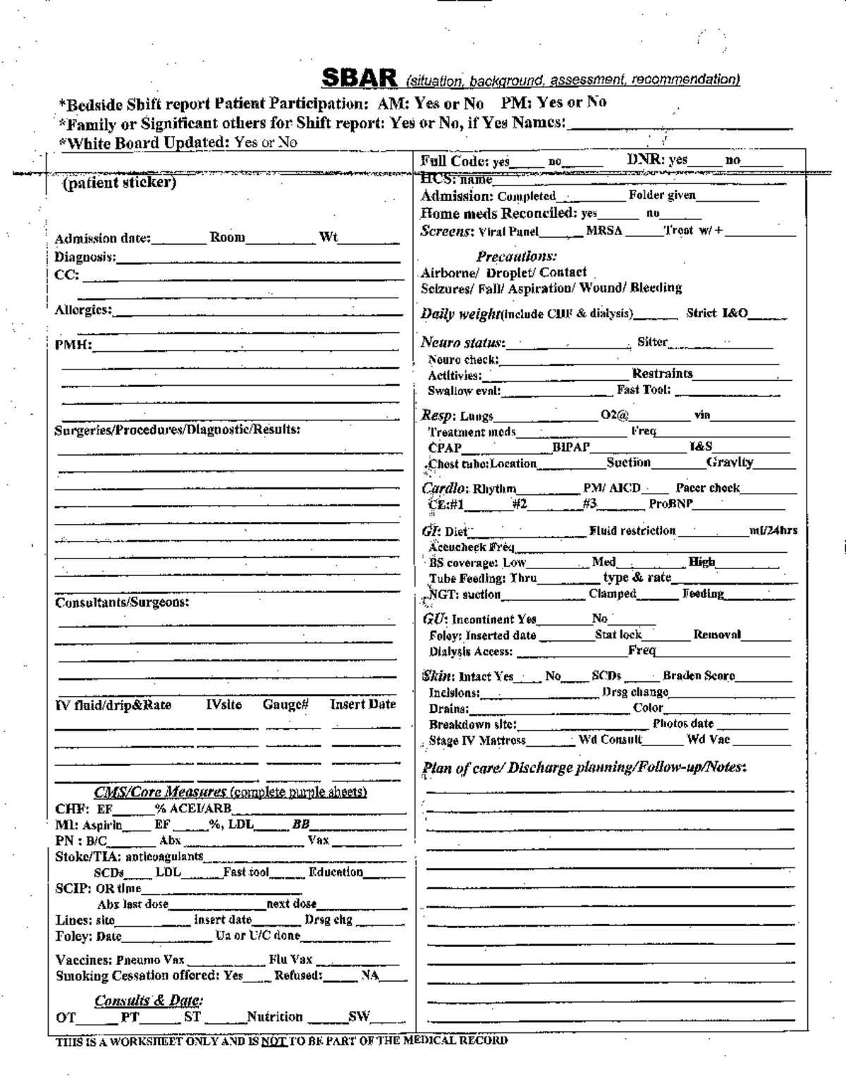 SBAR Form - for exam 2 - NUR1020 - Studocu