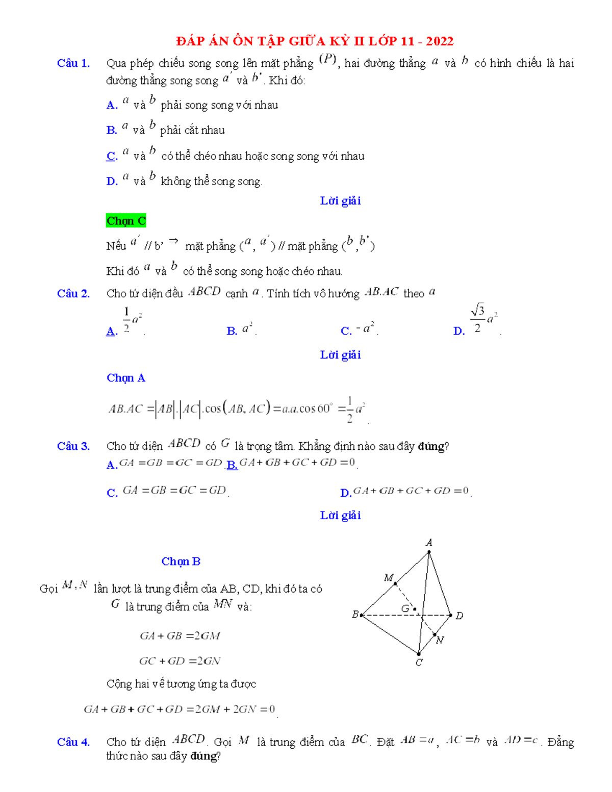 ĐÁP ÁN ÔN TẬP GIỮA KỲ 2 - dssssssssss - ĐÁP ÁN ÔN TẬP GIỮA KỲ II LỚP 11 ...