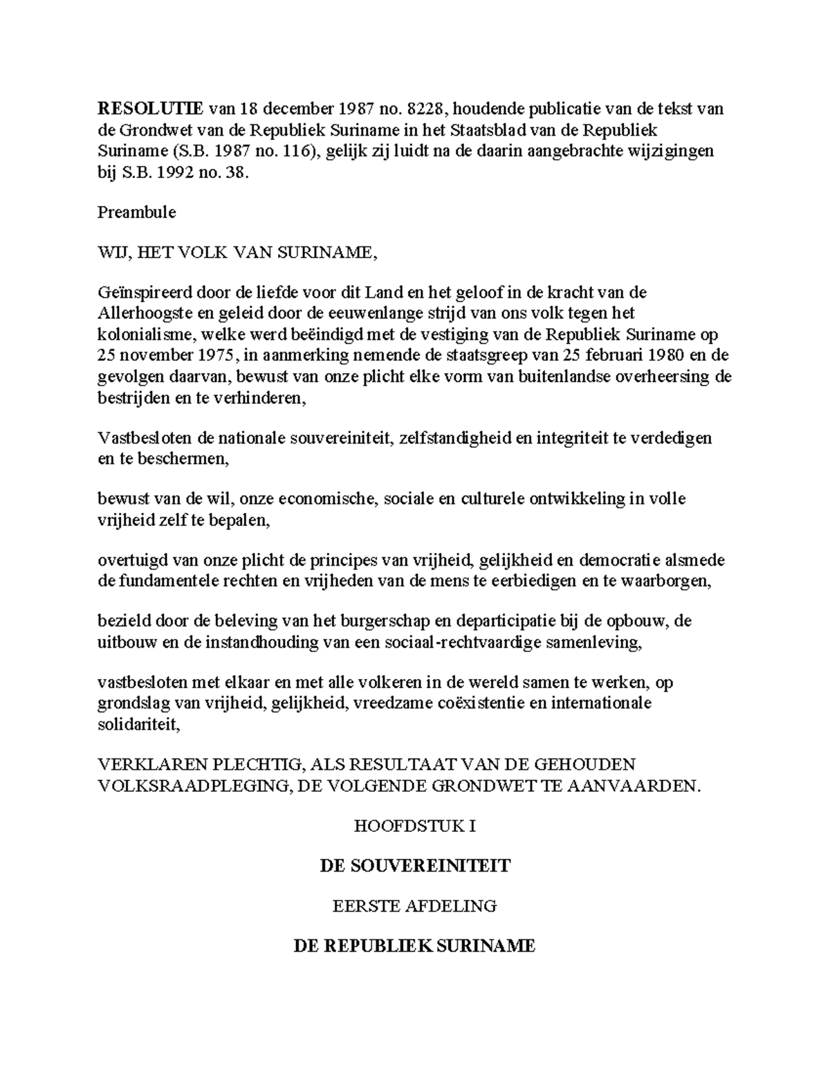 Suriname Constitution 1987 (as amended) NL - Bestuursrecht - Anton de ...
