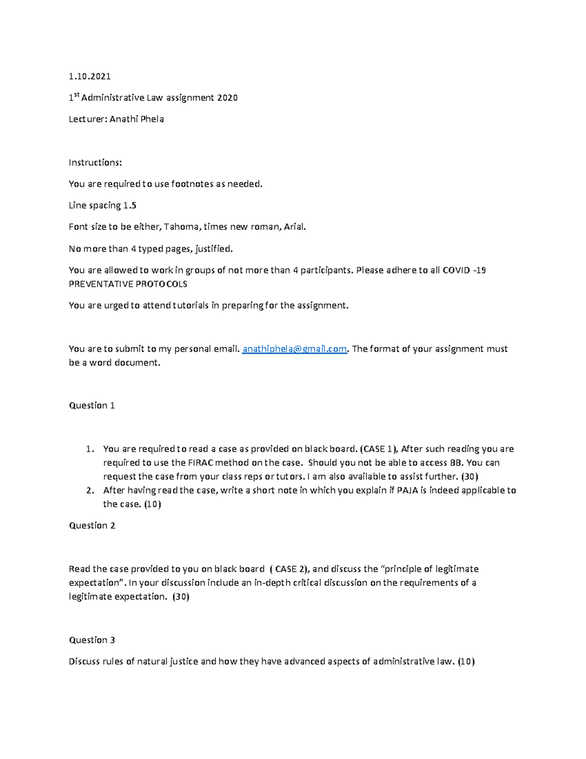 Assigment 1 UFH administrative law 2020 - 1. 1 st Administrative Law ...