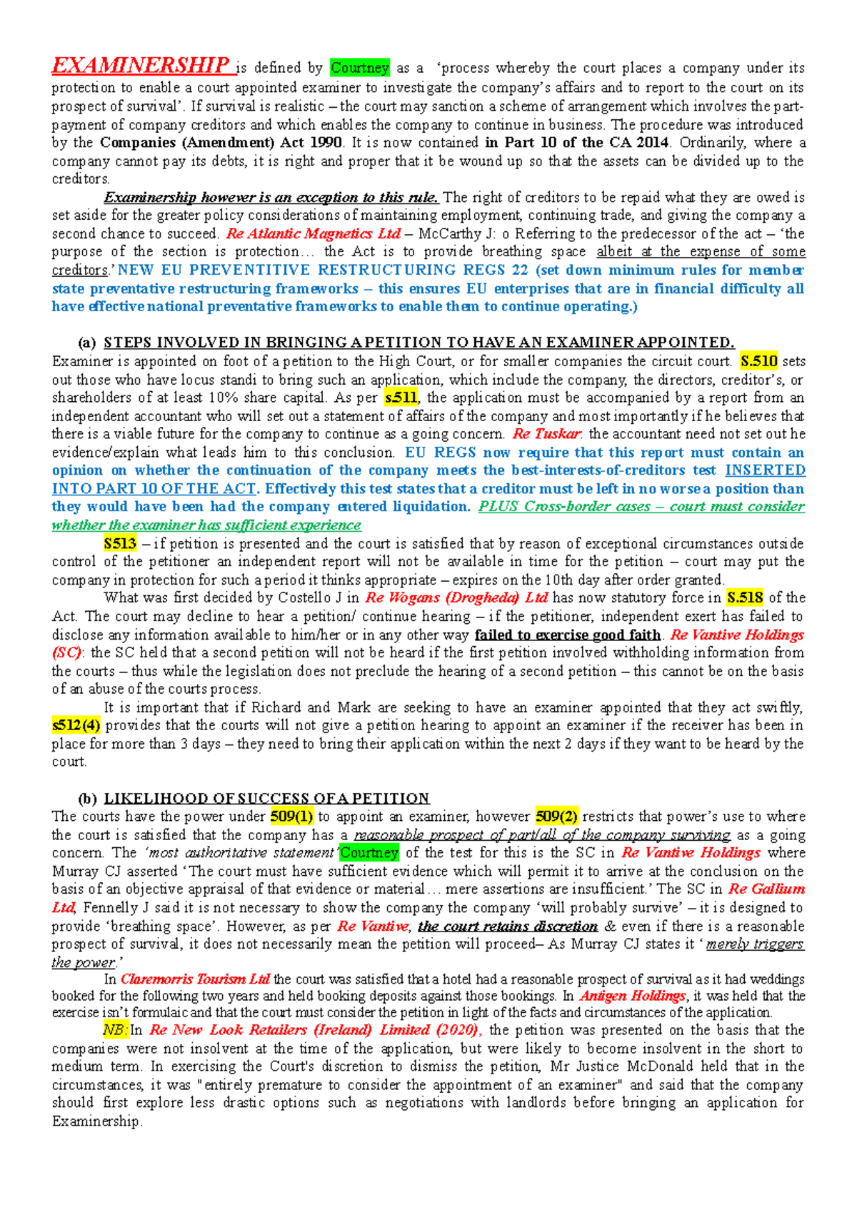 March 2019 Q6 Examinership EXAMINERSHIP Is Defined By Courtney As A