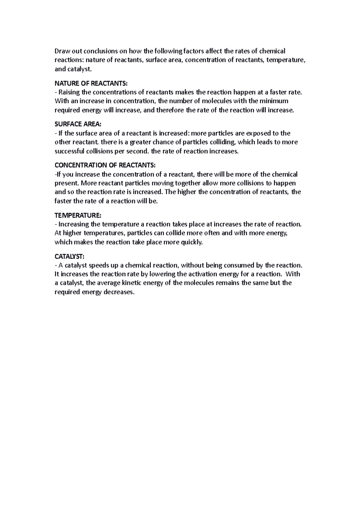 Factors affect the rates of chemical reactions - Chemistry - Studocu