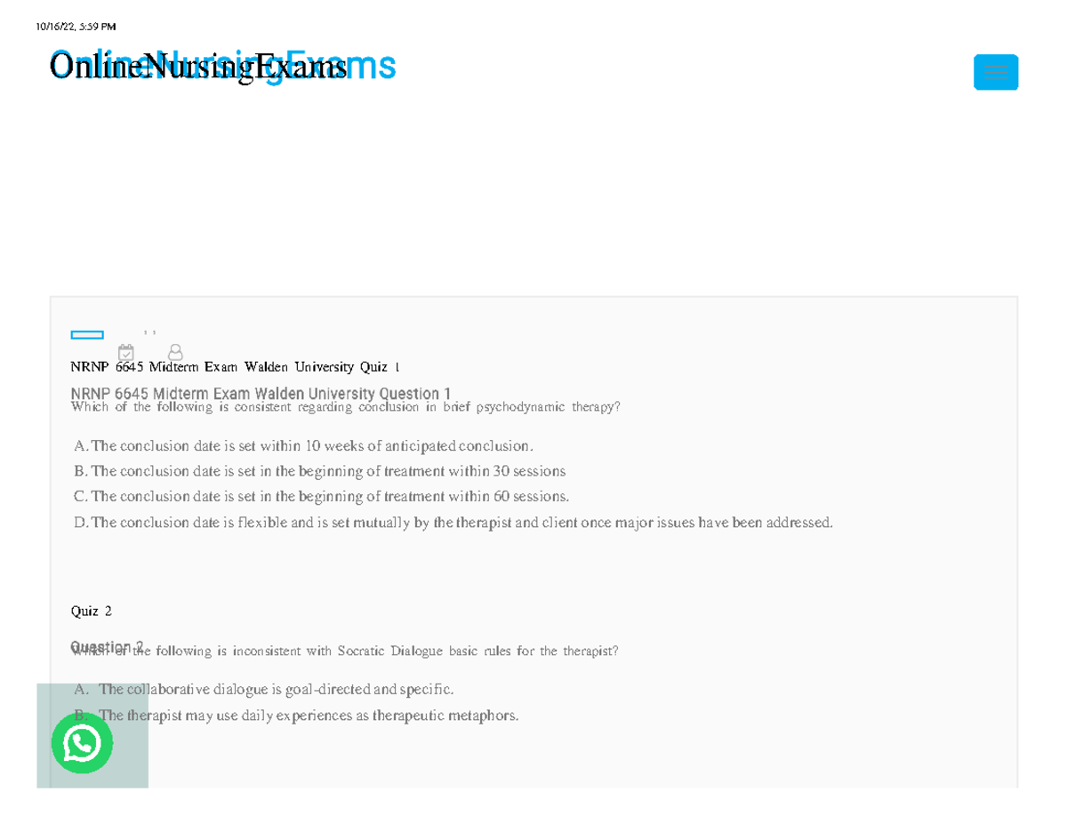 Midterm - Study material - , , NRNP 6645 Midterm Exam Walden University ...