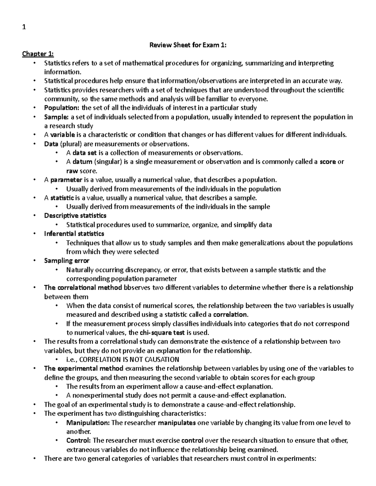 Review Sheet for Exam 1 (for students) - Review Sheet for Exam 1 ...