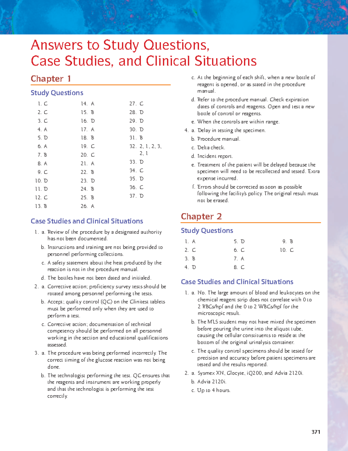 Ans key - 371 Answers to Study Questions, Case Studies, and Clinical ...
