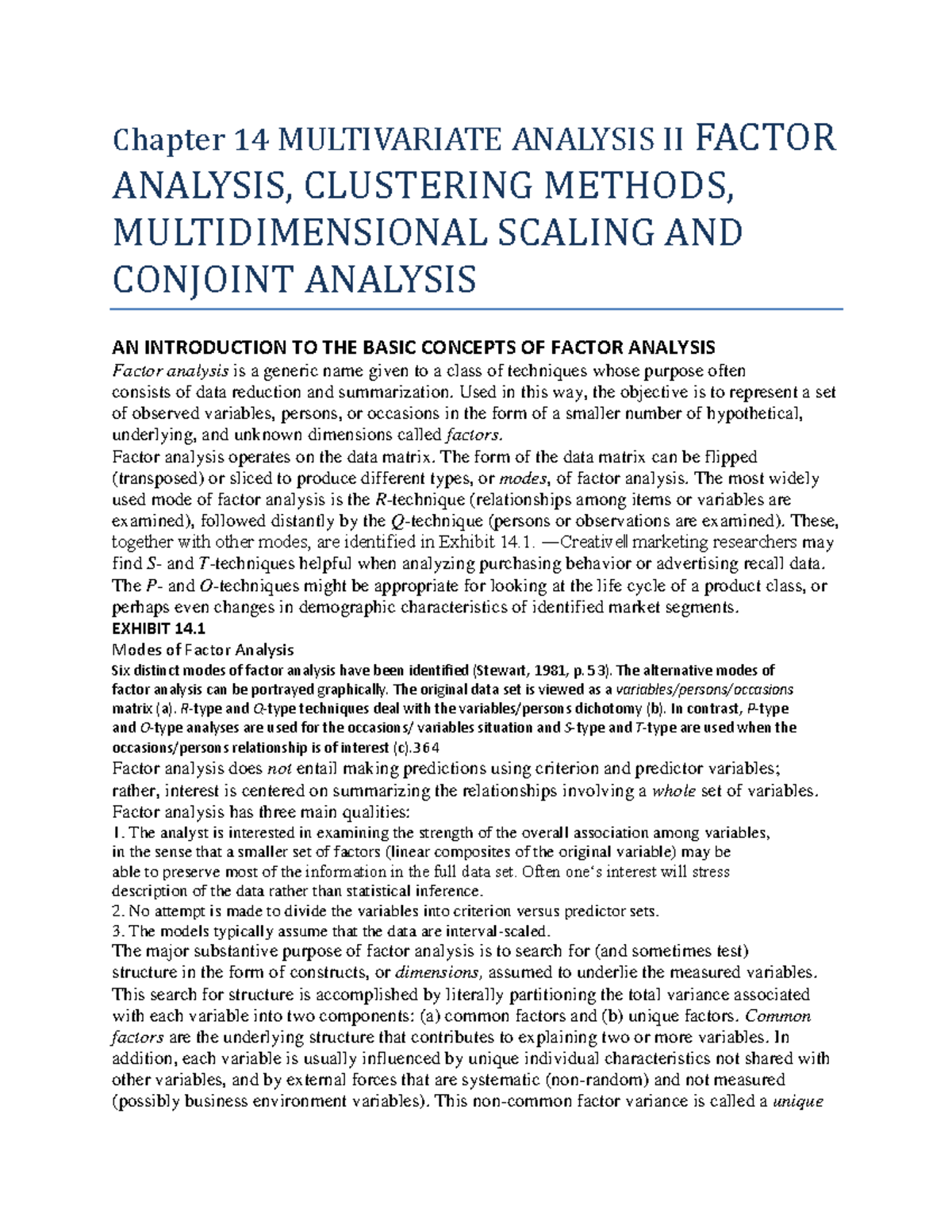 Chapter 14 Multivariate Analysis II Factor Analysis - Chapter 14 MULTIVARIATE ANALYSIS II FACTOR ...