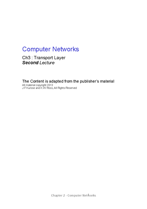 Computer Networks - Ch3 E - Computer Networks Ch3 : Transport Layer Fifth Lecture The Content is ...