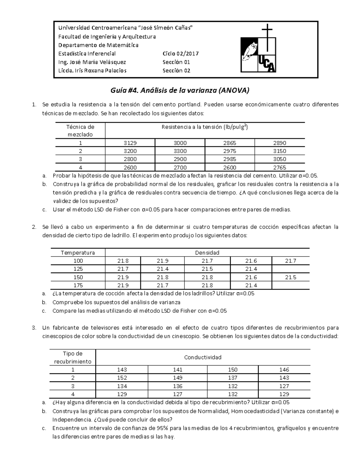 Guía 4. Anova - Guía sobre Análisis de la Varianza - Warning: TT: undefined function: 32 Warning ...