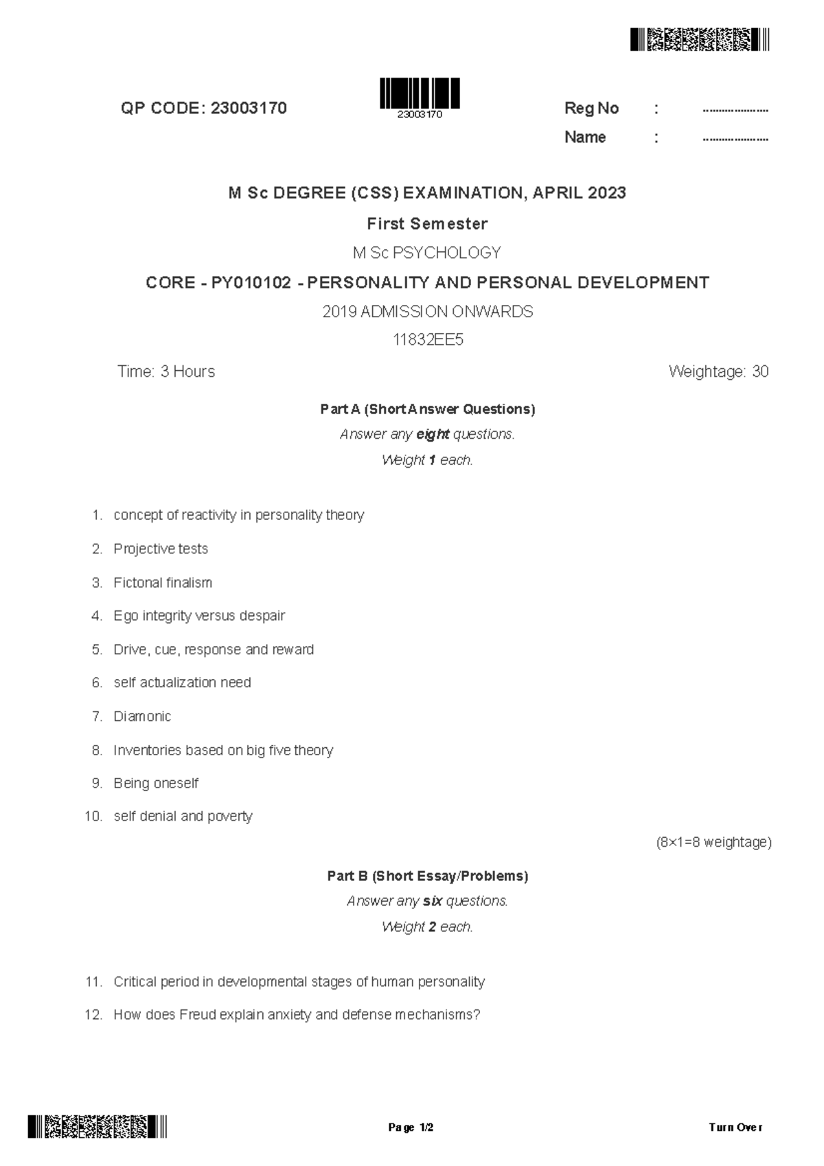 2023 - QP CODE: 23003170 Reg No : ..................... Name ...