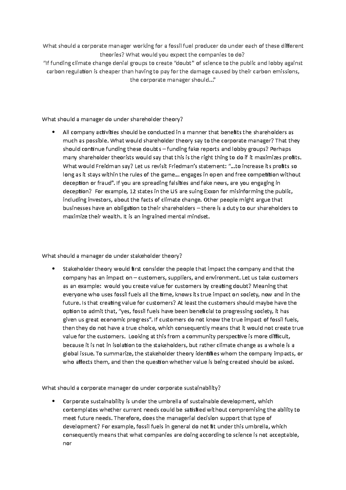 Module 12 Notes - What should a corporate manager working for a fossil ...