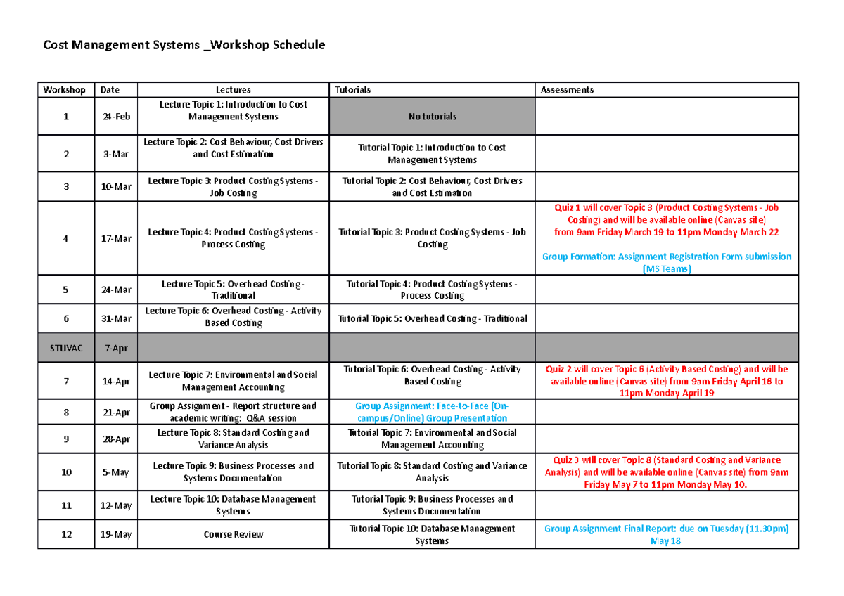 CMS Weekly Schedule - Cost Management Systems _Workshop Schedule ...