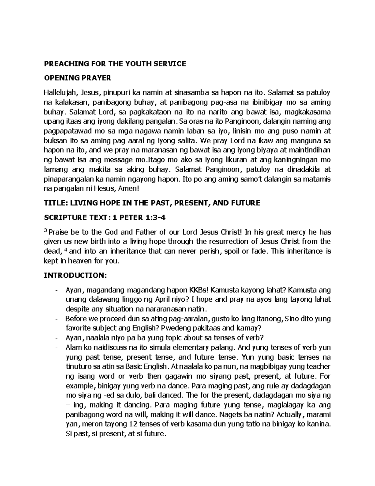 Preaching FOR Youth Service Final - PREACHING FOR THE YOUTH SERVICE ...