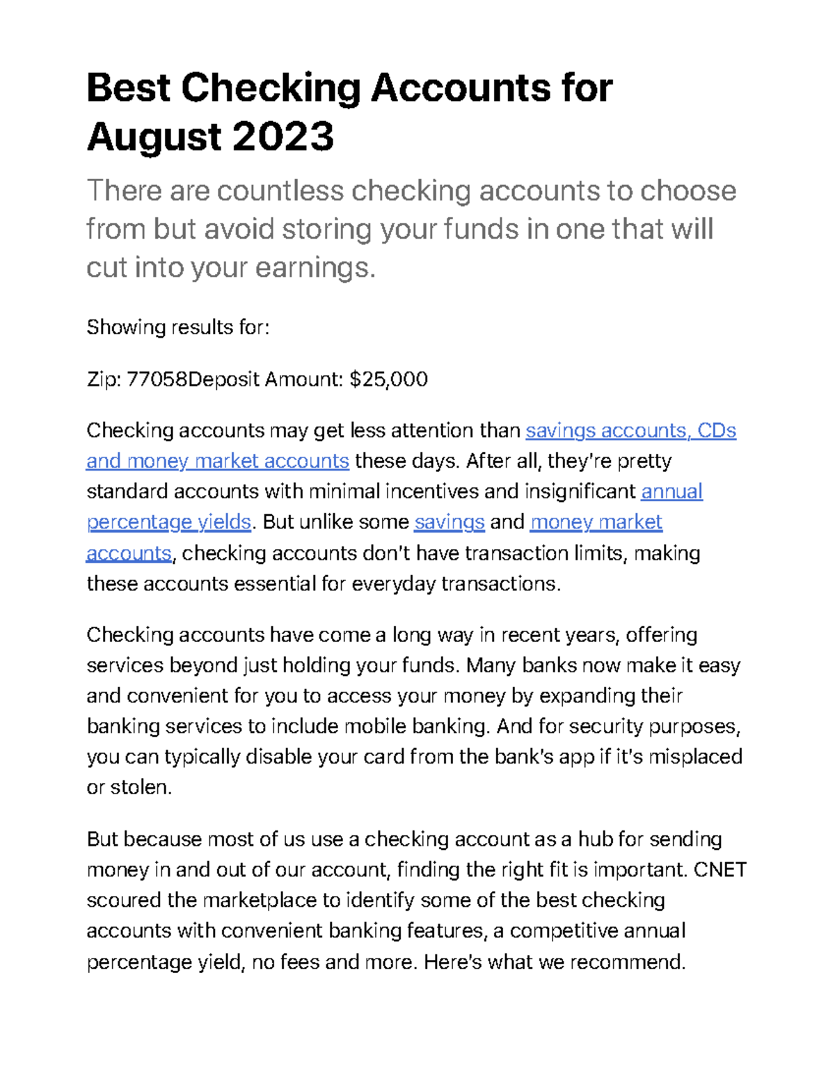 Best Checking Accounts for August 2023 - CNET Money - Best Checking ...