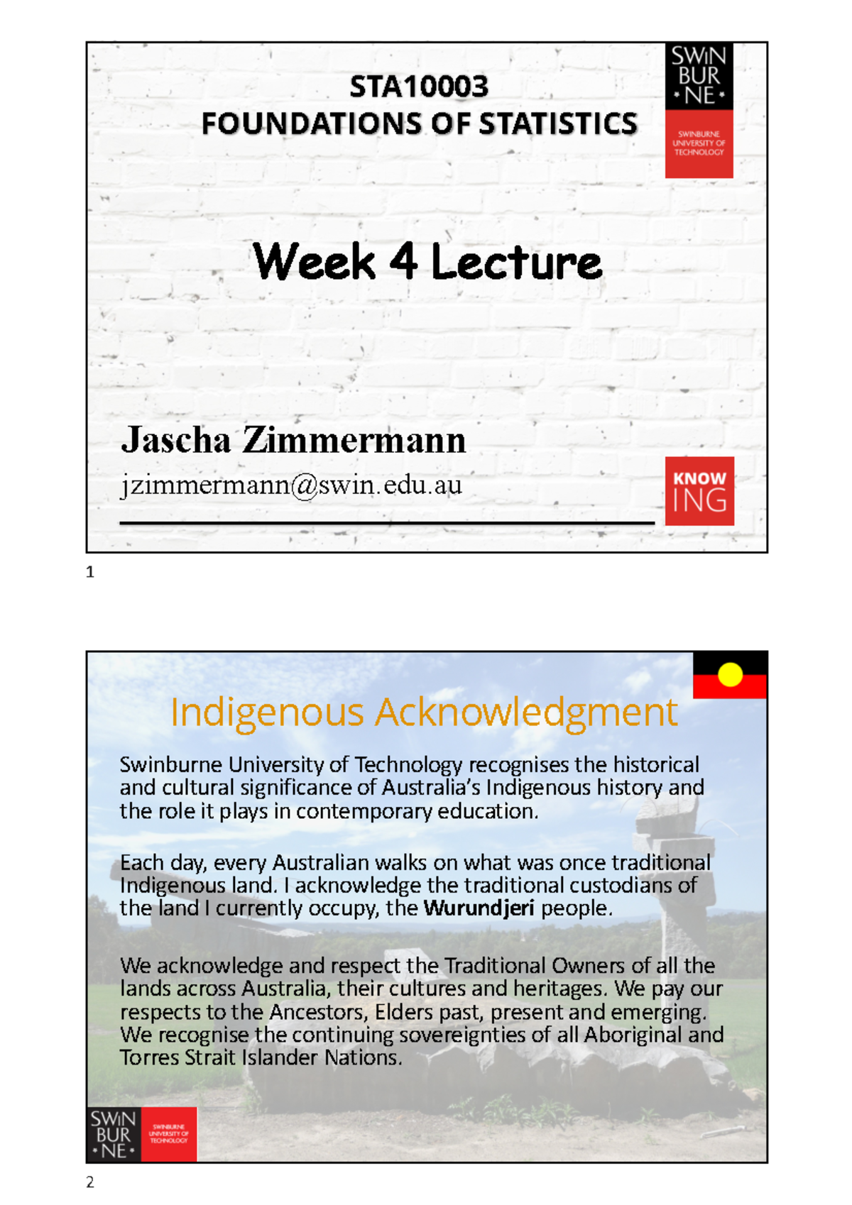 Sta10003 Week 4 Lecture Slides 2pp Week 4 Lecture Sta Foundations Of