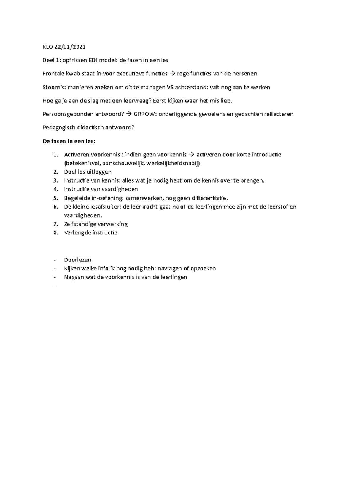 Krachtige leeromgeving lesvoorbereiding - KLO 22/11/ Deel 1: opfrissen ...