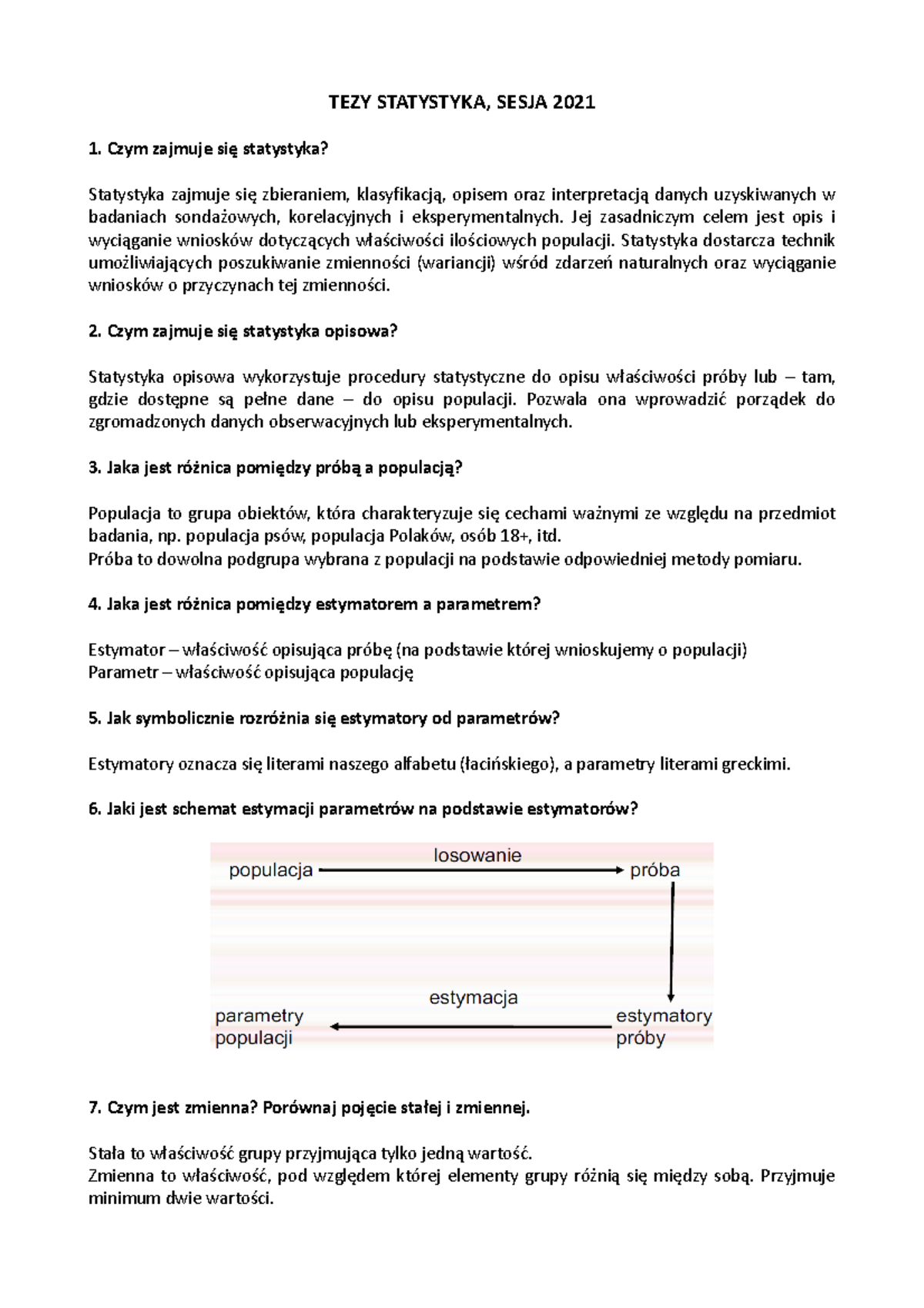 Tezy stat v 4 - Tezy - TEZY STATYSTYKA, SESJA 2021 Czym zajmuje się ...