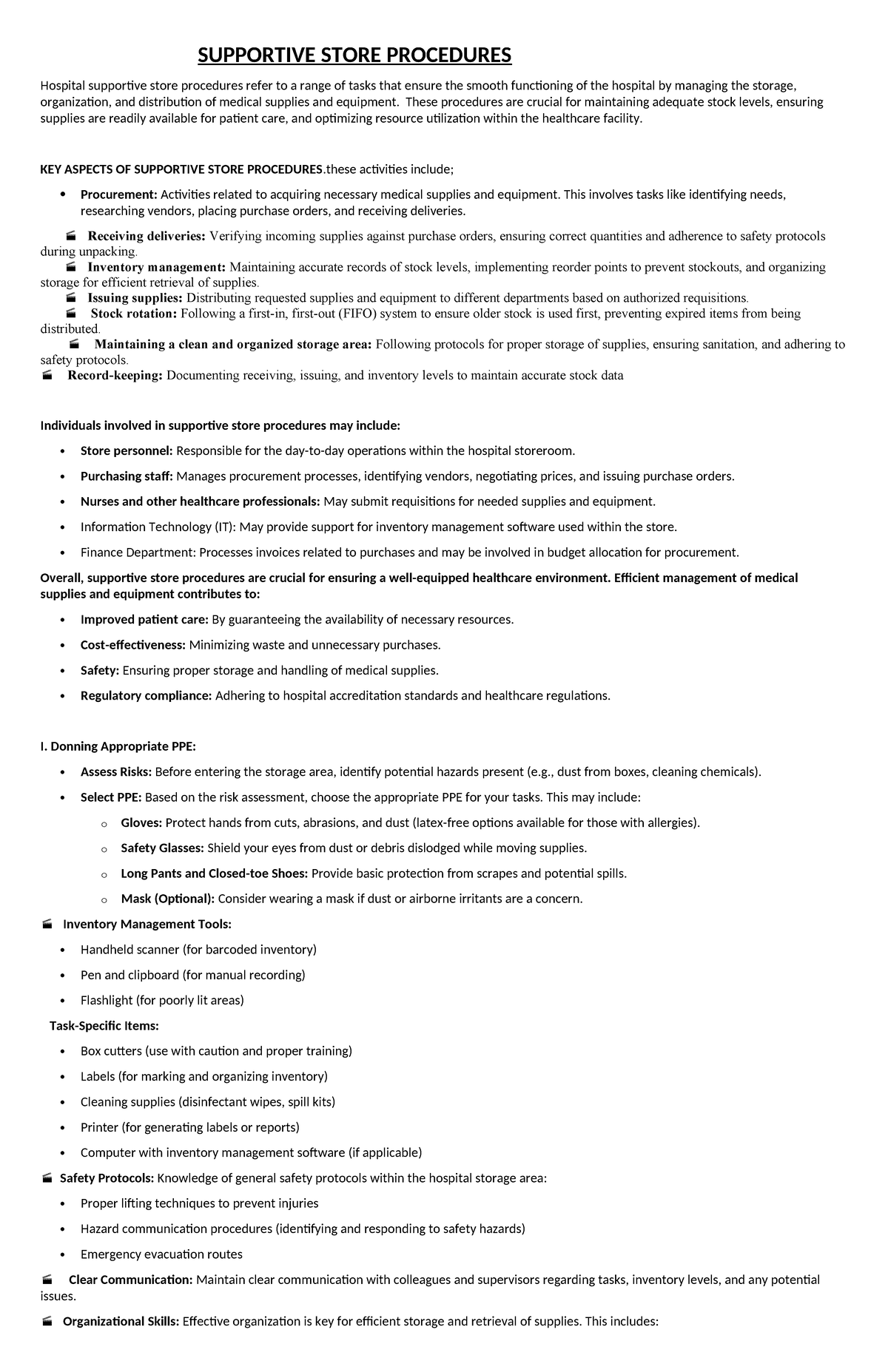 Supportive Store Procedures - SUPPORTIVE STORE PROCEDURES Hospital ...