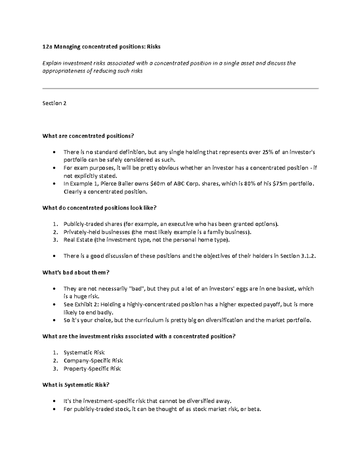 Economics Revision summary 12 - 12a Managing concentrated positions ...