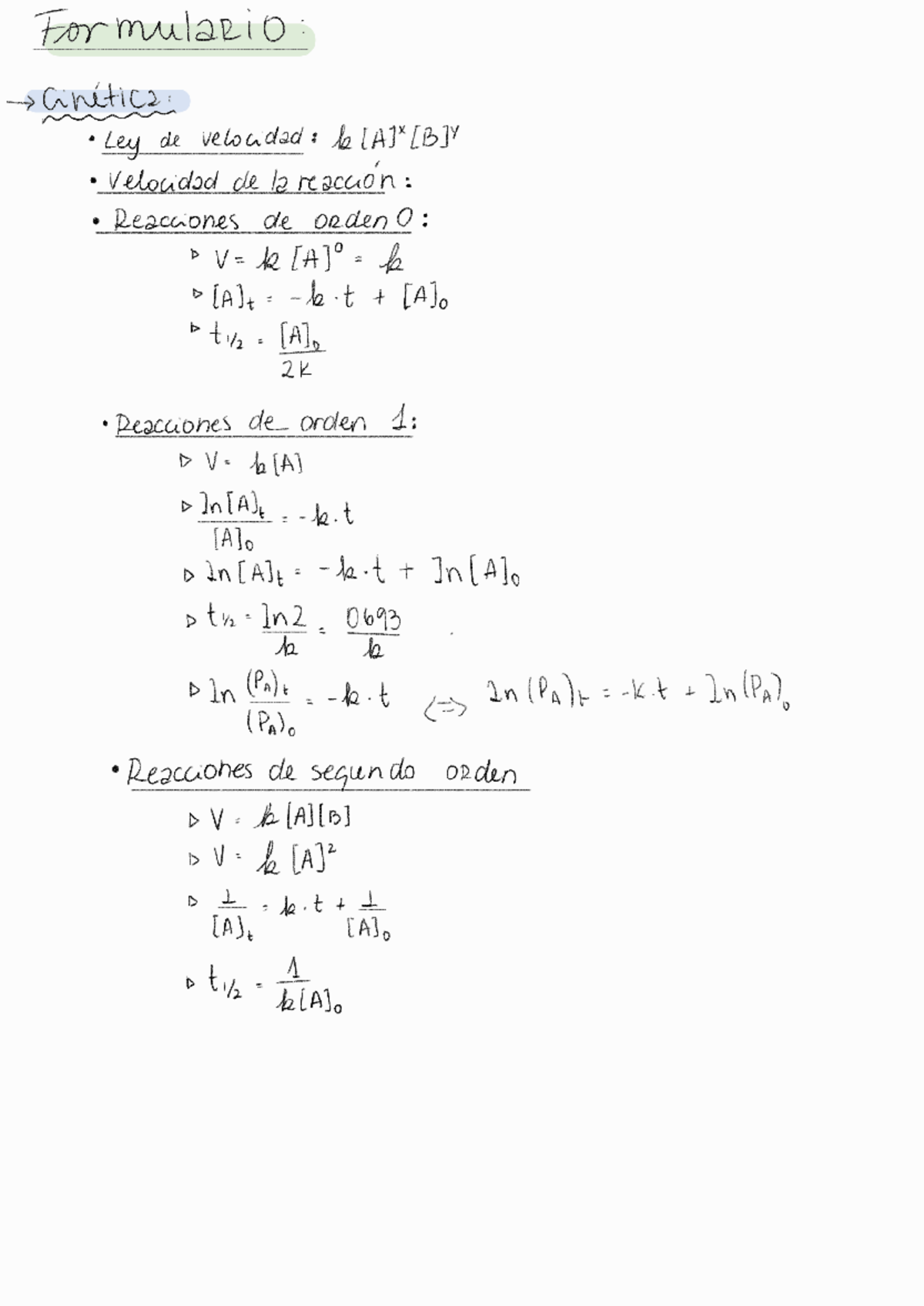 Formulario cinetica - apuntes de fórmulas para cinética quimica - For ...