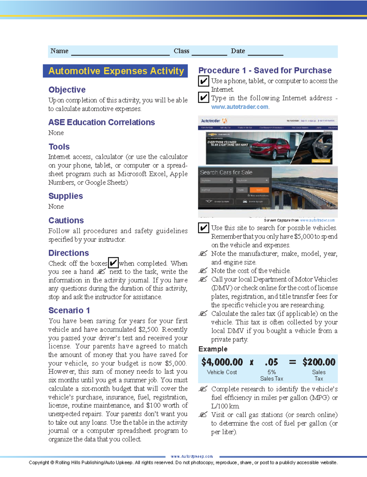 Automotive Expenses Activity-2 - AutoUpkeep Name Class Date Automotive ...