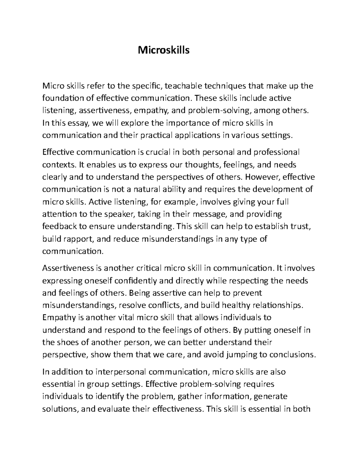 Microskills essay - Microskills Micro skills refer to the specific ...