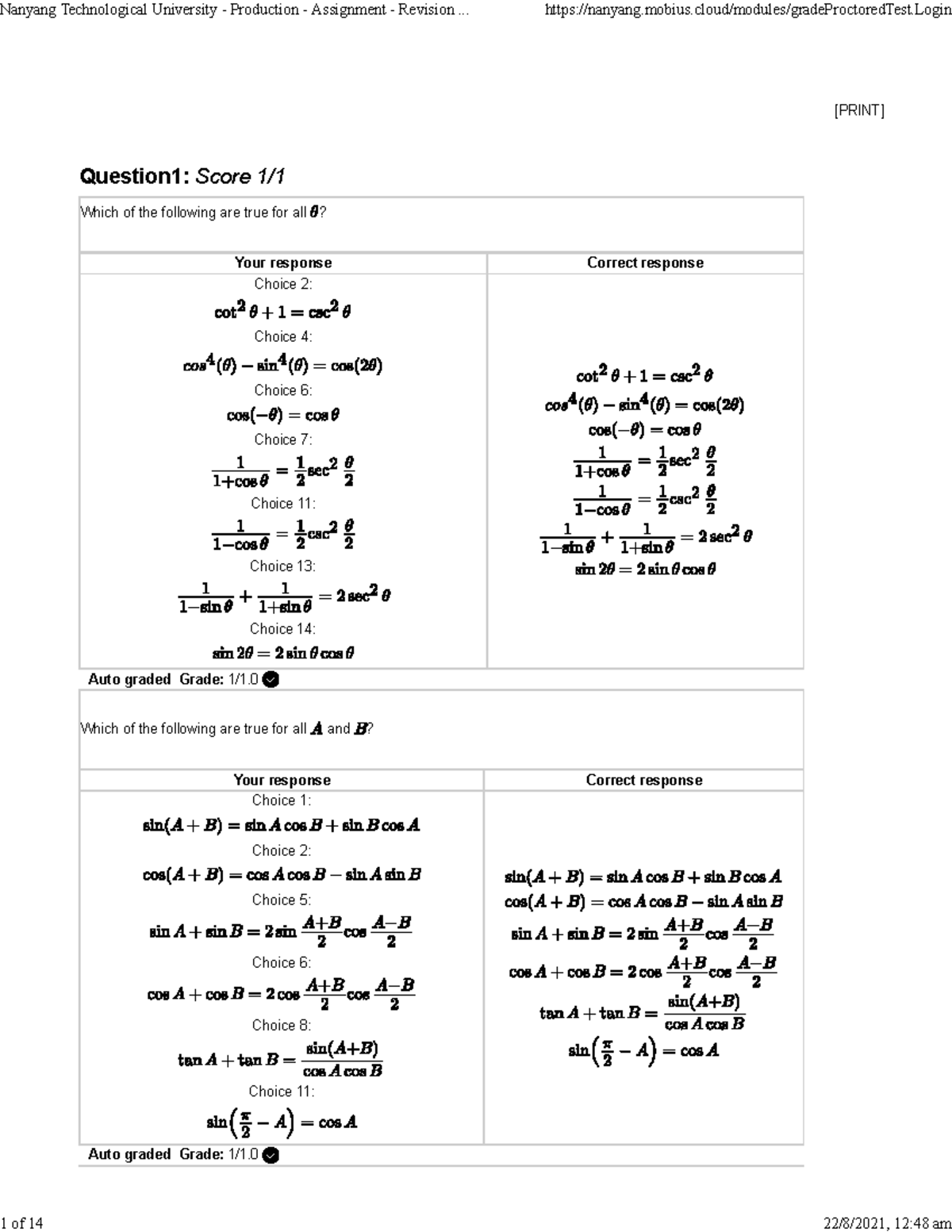 Fundamentals OA - Answers - [PRINT] Question1: Score 1/ Which of the following are true for all ...