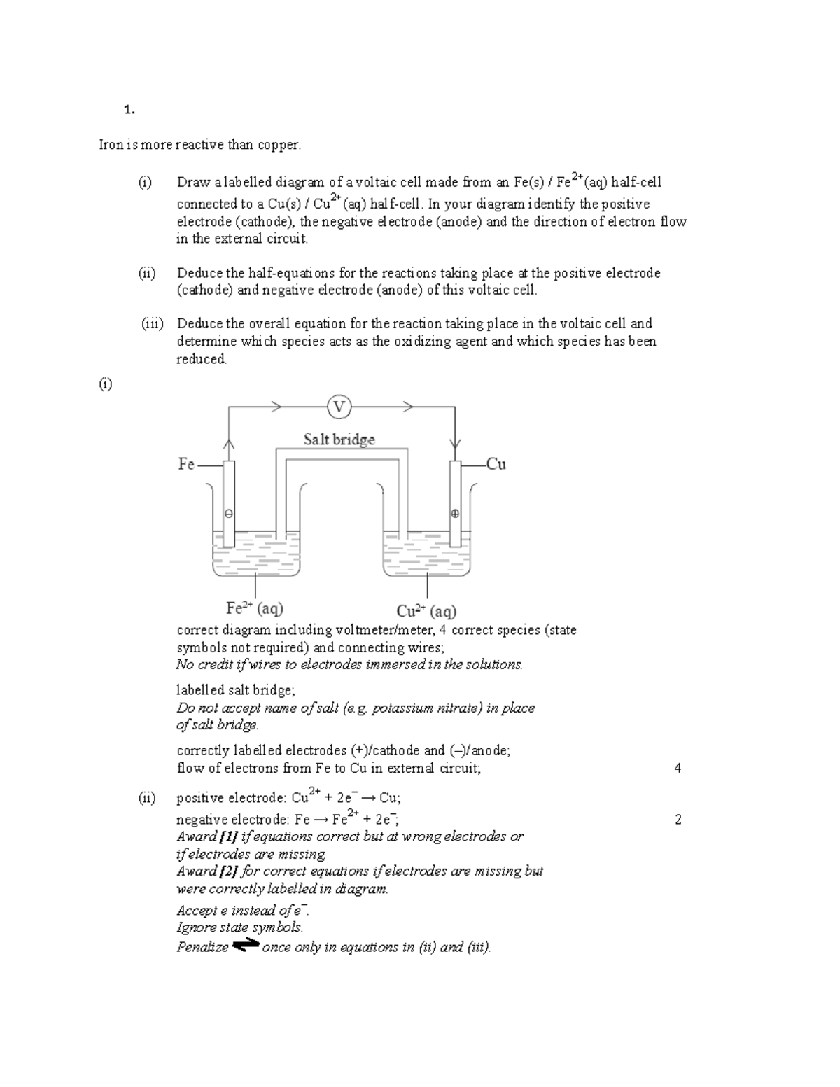 Topic 9 ib questionbank - 1. Iron is more reactive than copper. (i ...