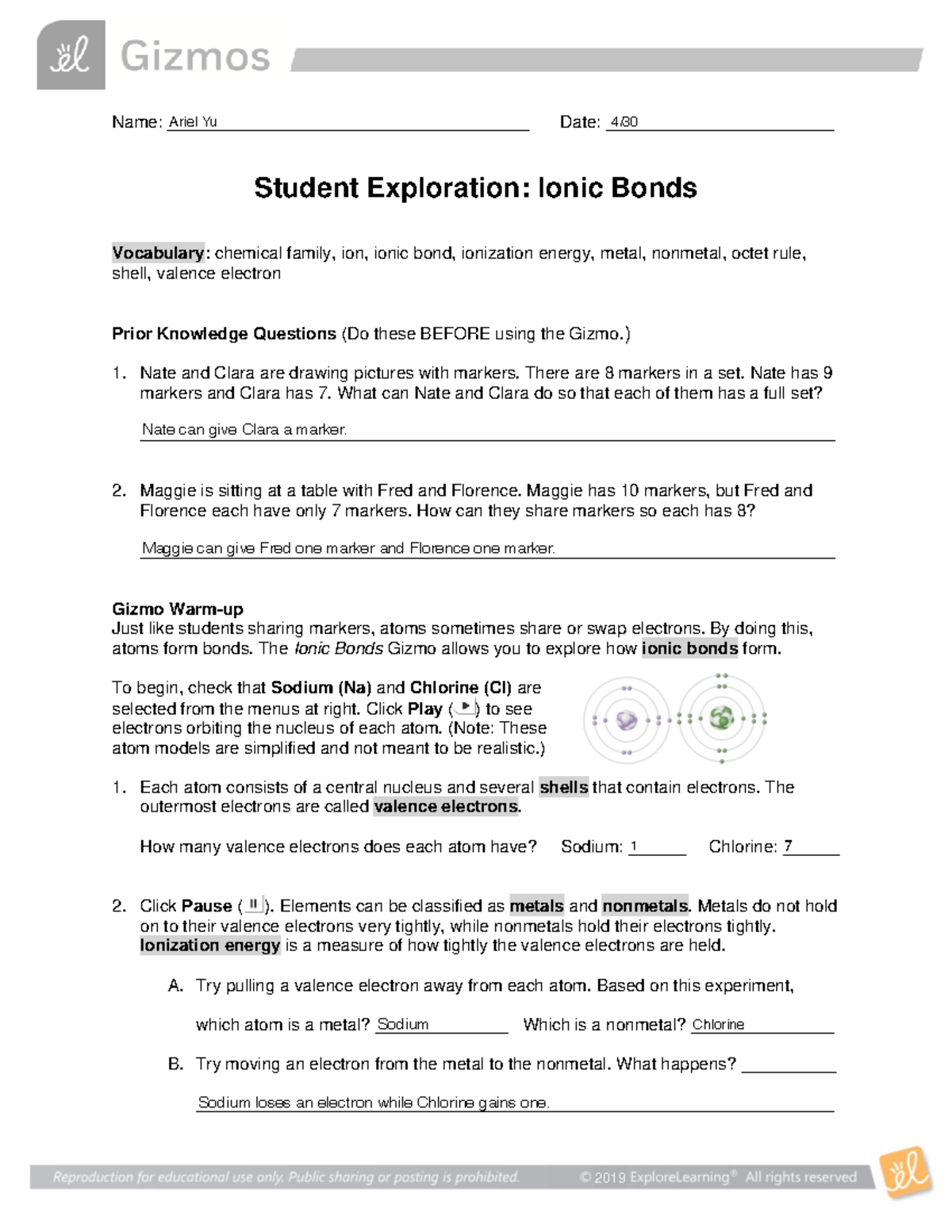 Ionic Bonds SE - 8th grade - 2019 Name ...