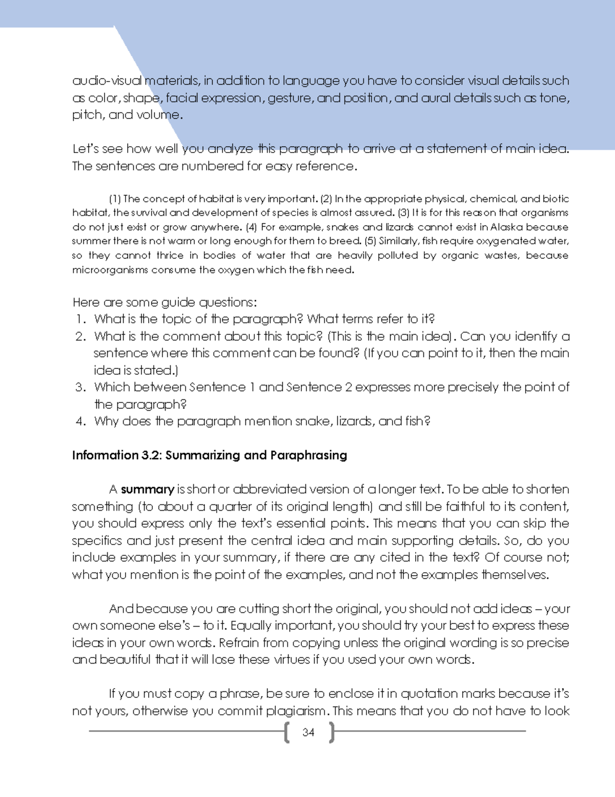 Summarizing and Paraphrasing - 34 audio-visual materials, in addition ...