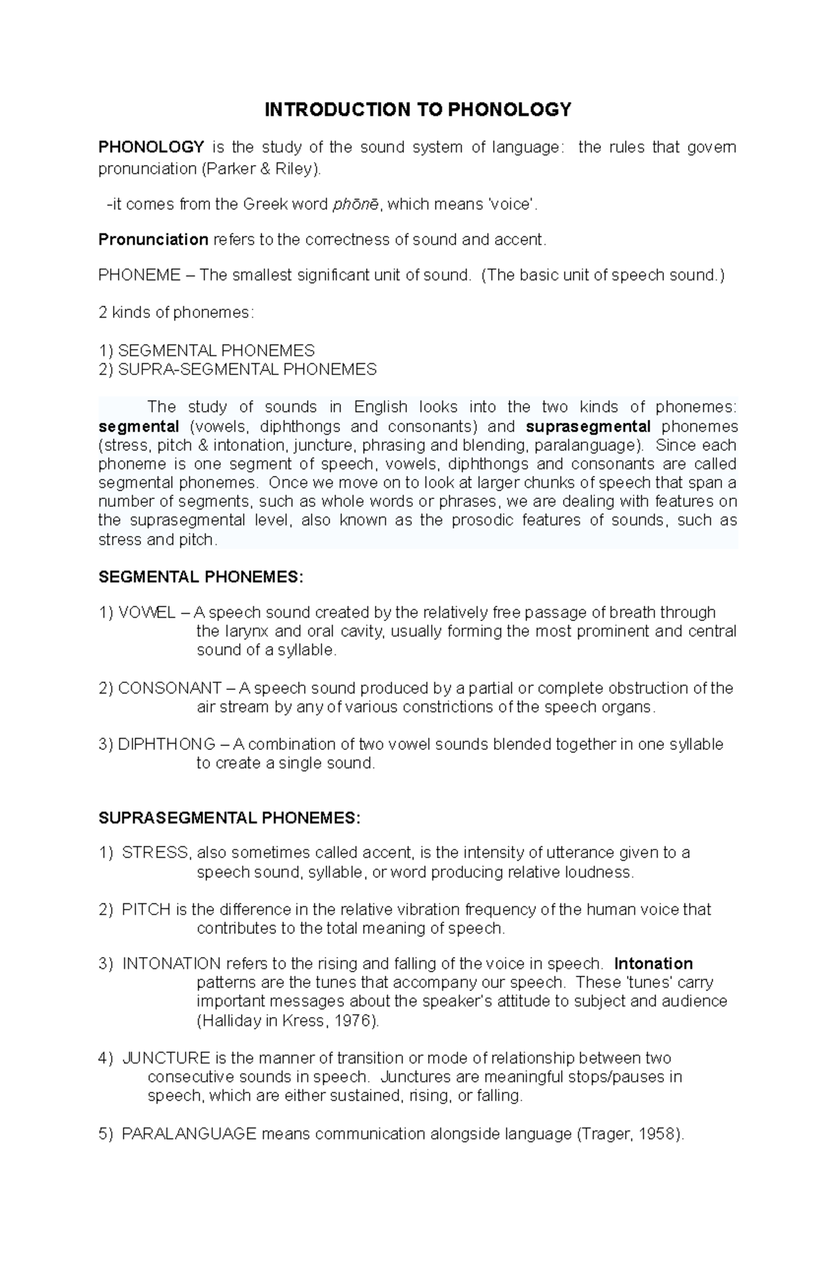 Intro to Phonology - INTRODUCTION TO PHONOLOGY PHONOLOGY is the study ...