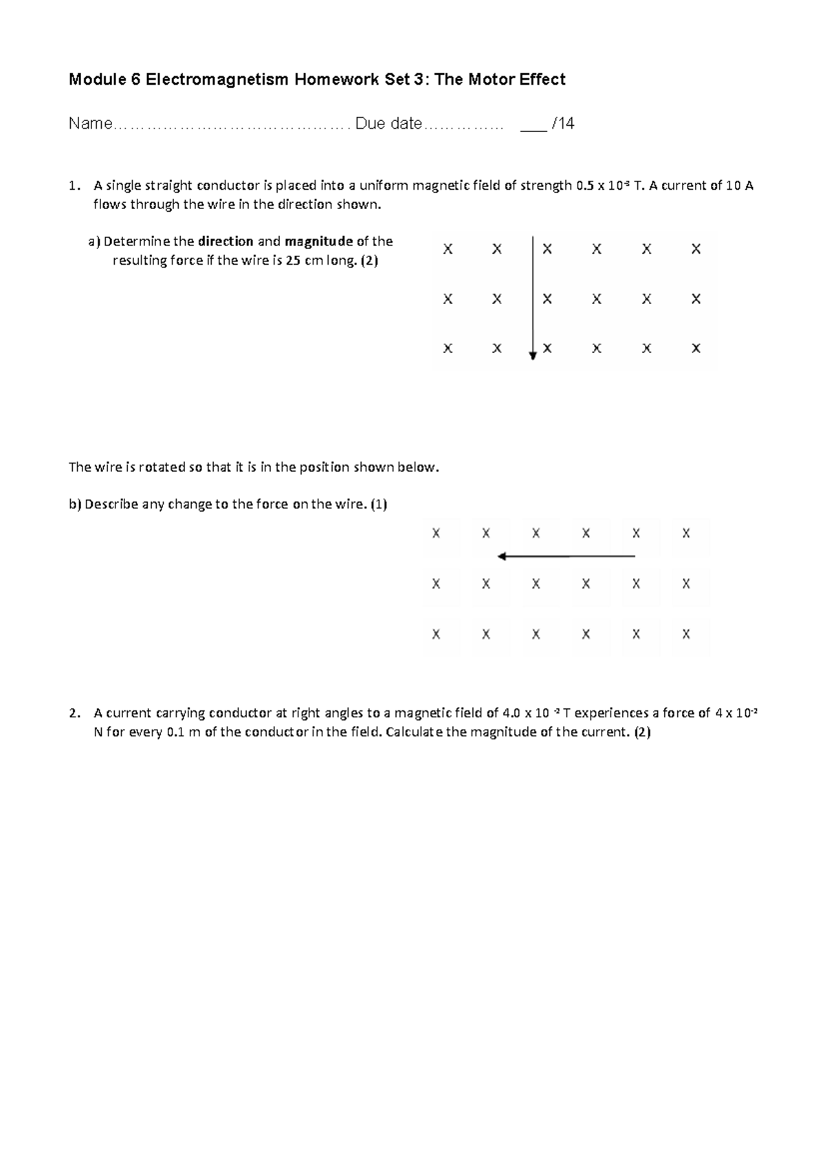 Physics Mod 6 Motor Effect Questions - Module 6 Electromagnetism ...