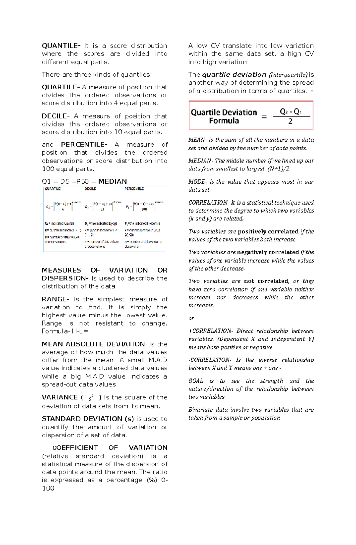 Quantile - REVIEWER - BS Psychology - PUP - Studocu