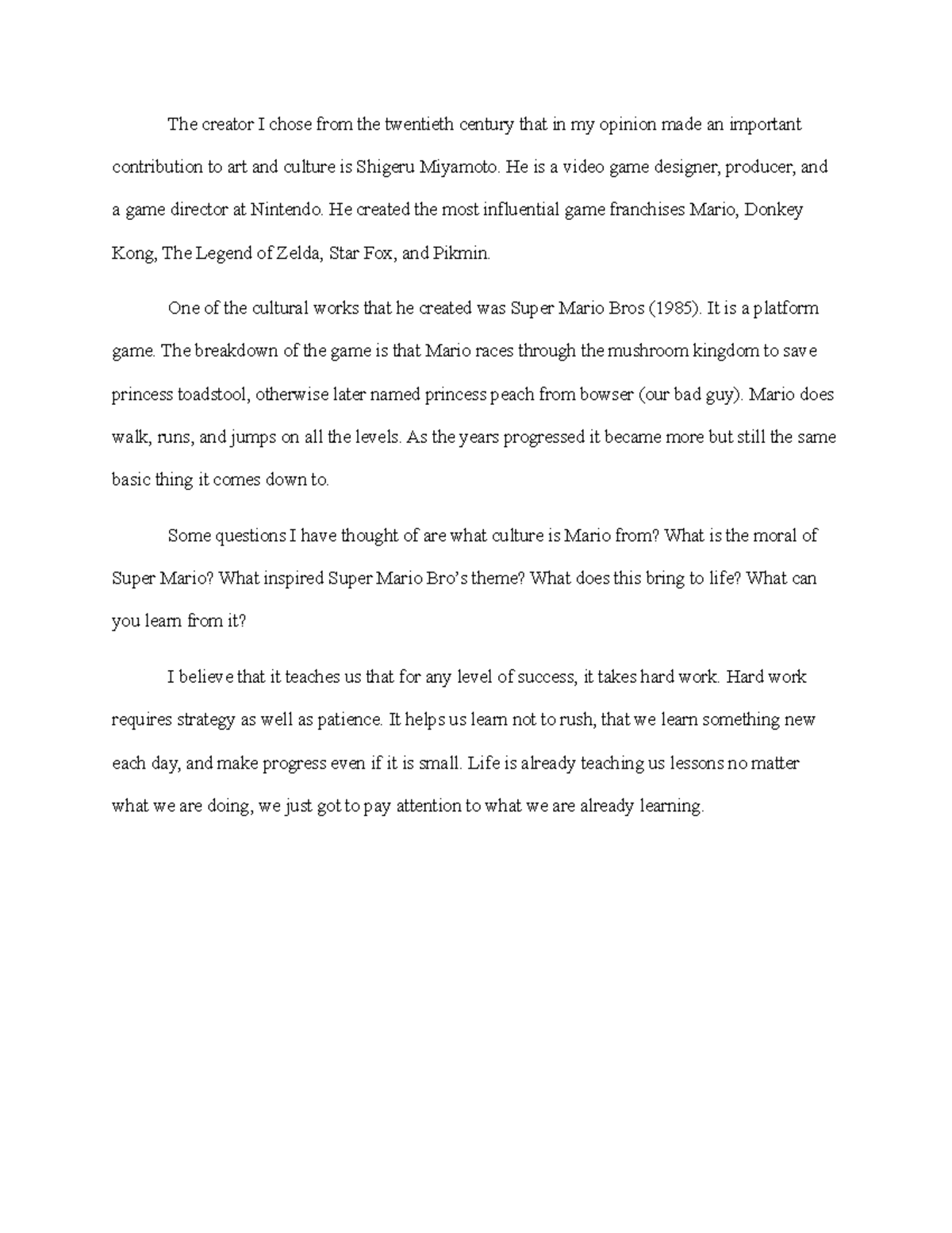 Week 6 short answer - identify a creator, describe the work. - The ...